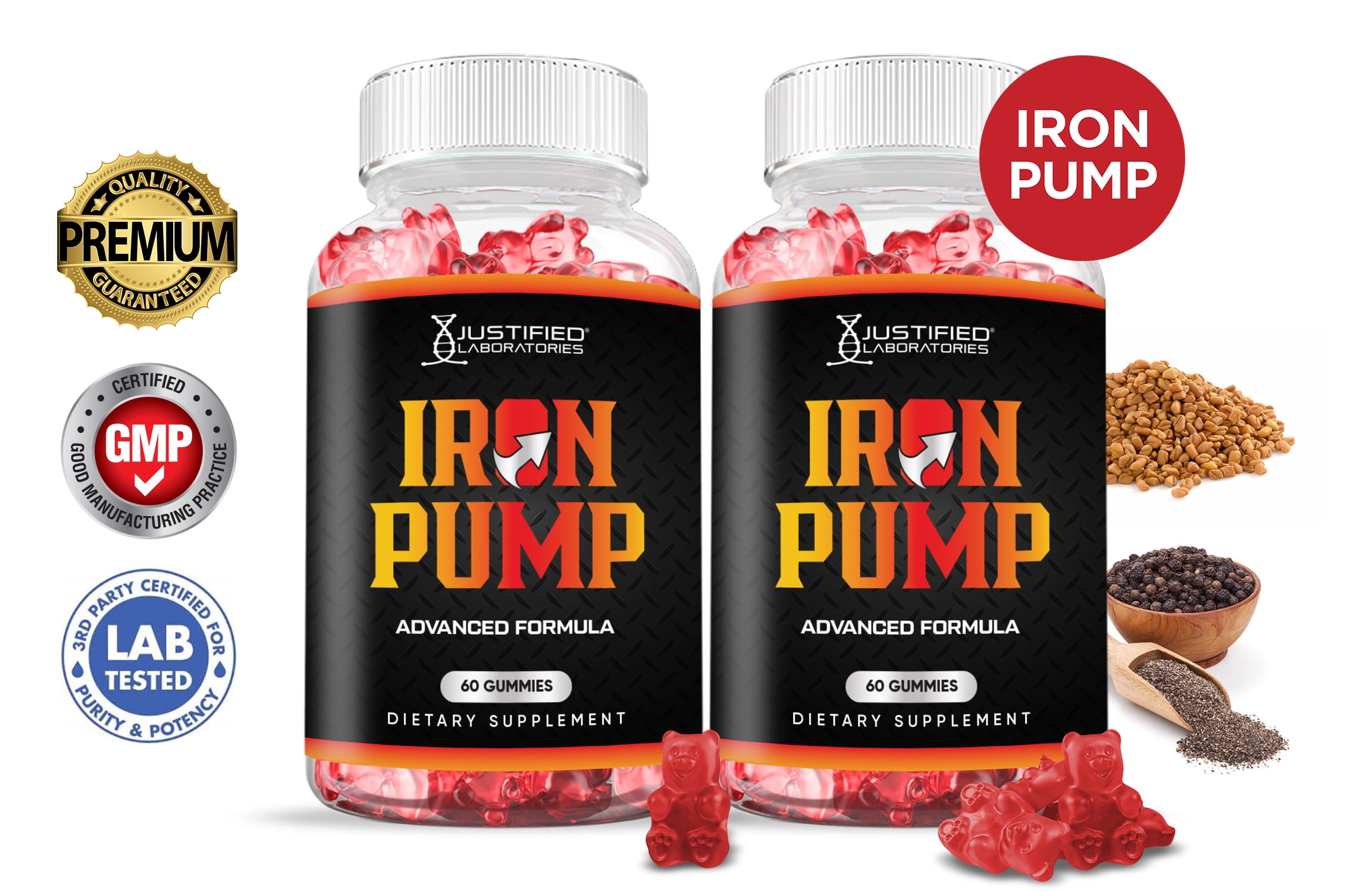 (2 Pack) Iron Pump Male Enhancement Gummies 310MG 120 Gummys - Walmart.com