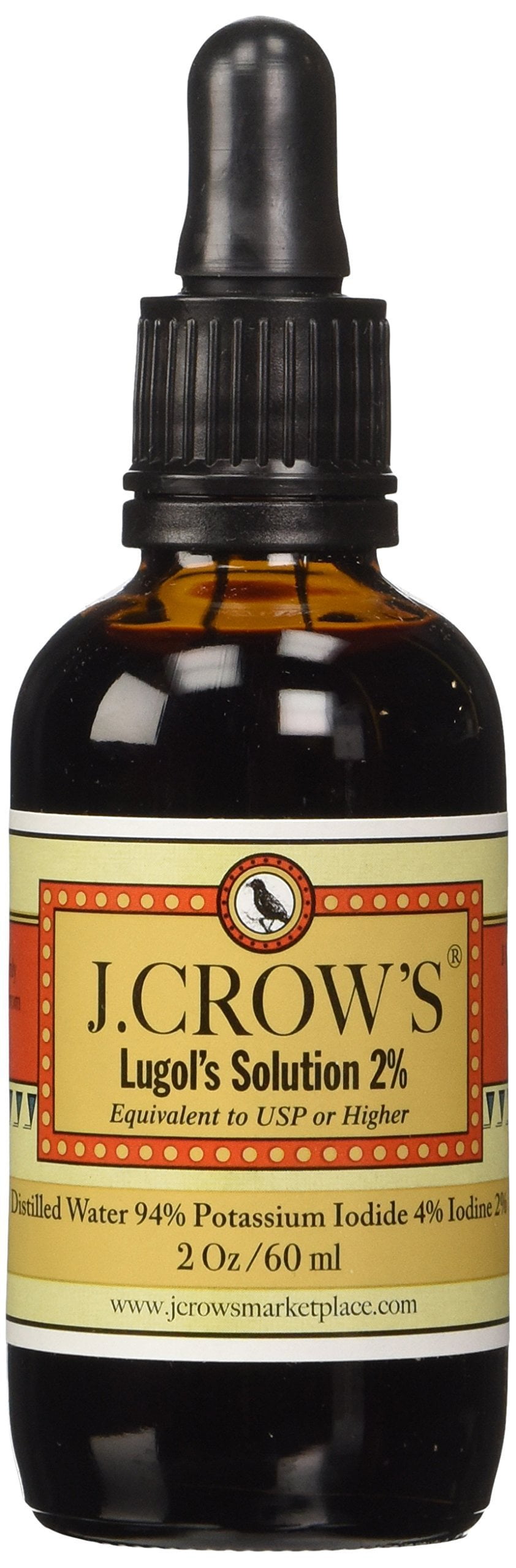 J.Crow's Lugol's Iodine Solution 2%, 2-Pack 2 oz Dropper, 1200 Drops ...