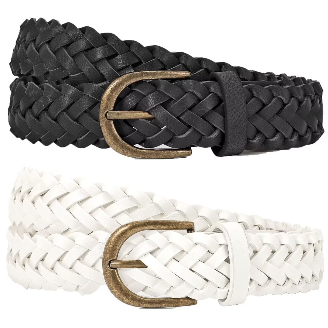 JASGOOD 2 Pack Women's Slim Braided Leather Belts for Jeans, Pants ...