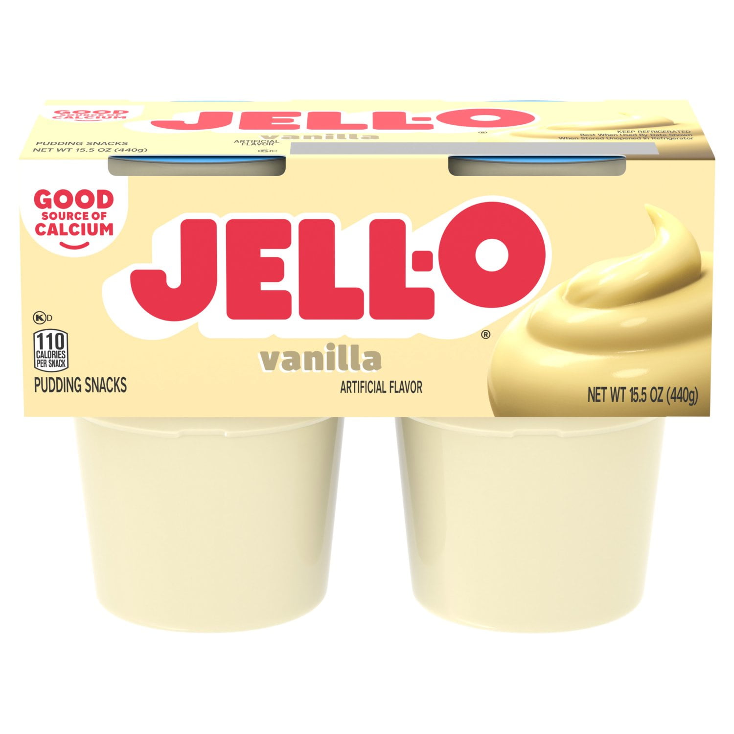 2 Pack - JELL-O Pudding Snack Cups Vanilla Original 4 Count 15.5 oz ...