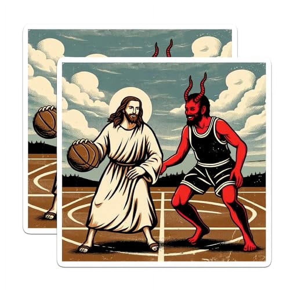 (2 Pack) Jesus Playing The Devil Magnets - Funny Religious Battle Good ...