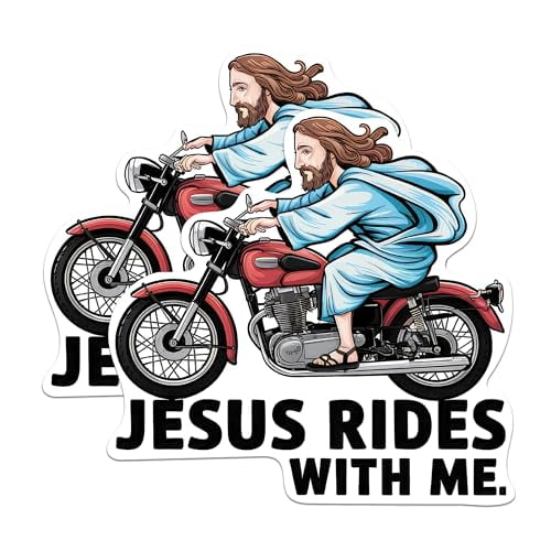 (2 Pack) Jesus Rides with Me Stickers - Jesus On Motorcycle Sticker ...
