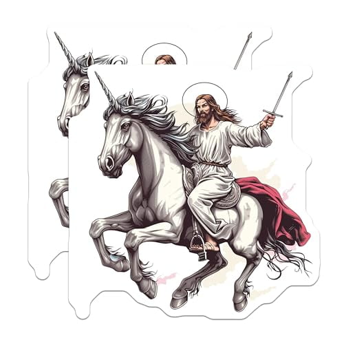 (2 Pack) Jesus Riding Unicorn Magnets - Fantasy Art Magnets - Religious ...