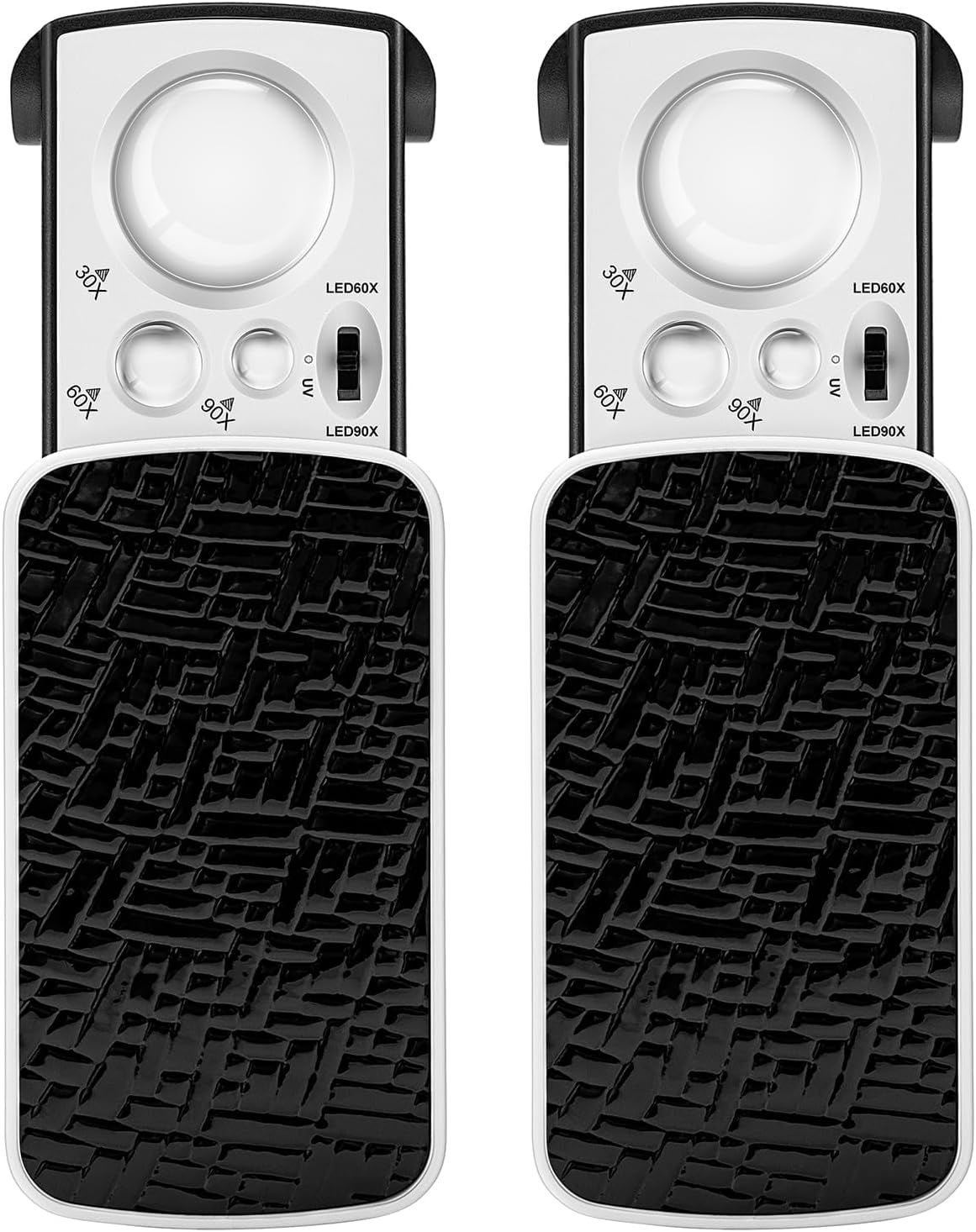 2-Pack Jewelry Loupe, Slide-Out Magnifier, 30X/60X/90X LED Lighted Eye ...