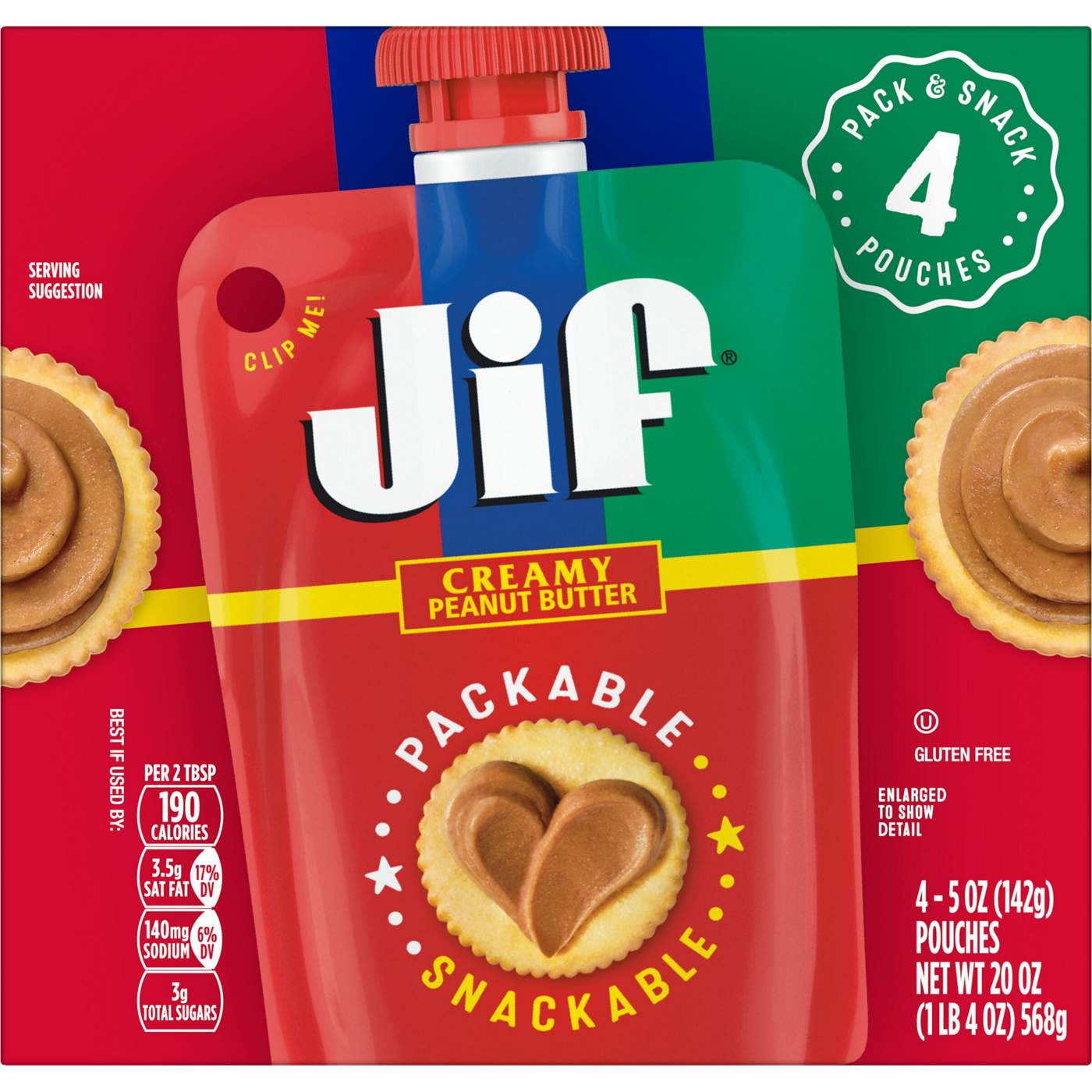 2 Pack Jif Creamy Peanut Butter Pack & Snack 4 ct Pouches - Walmart.com
