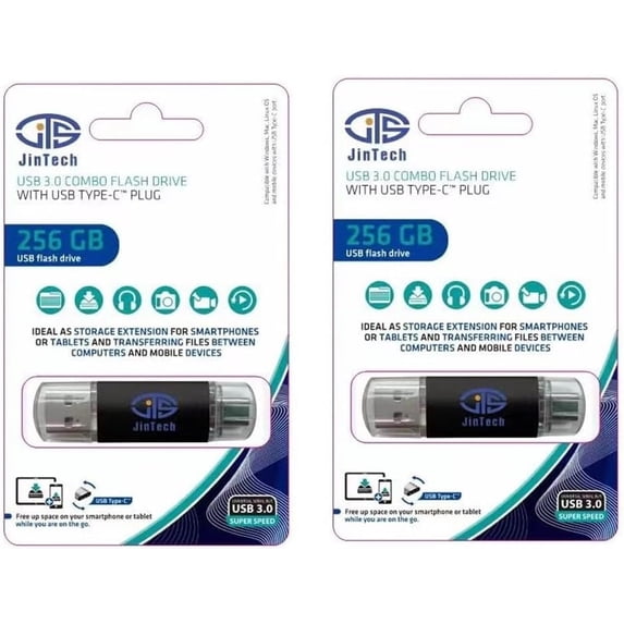 2 Pack - JinTech Semiconductor CO LTD 256GB Dual Drive USB to USB-C ...