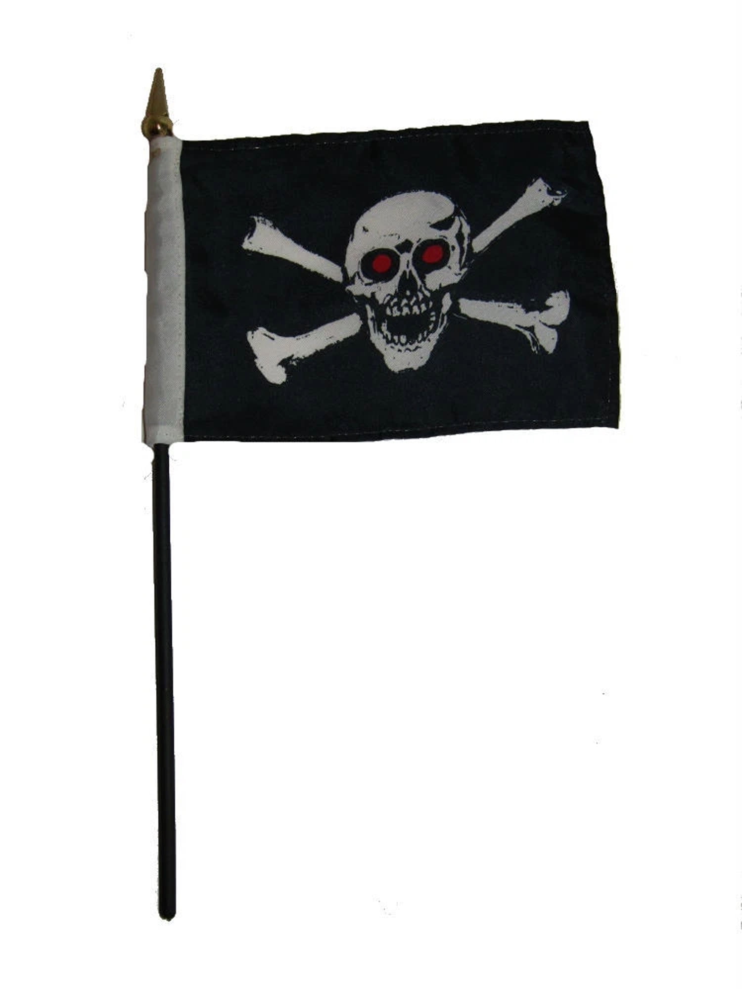 2 Pack Jolly Roger Pirate Red Eyes Flag 4"x6" Desk Table Stick ...