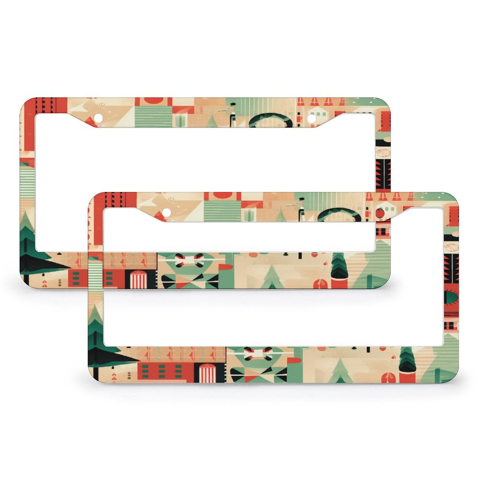 2 Pack Joyful Christmas Patchwork License Plate Frames Merry Christmas ...