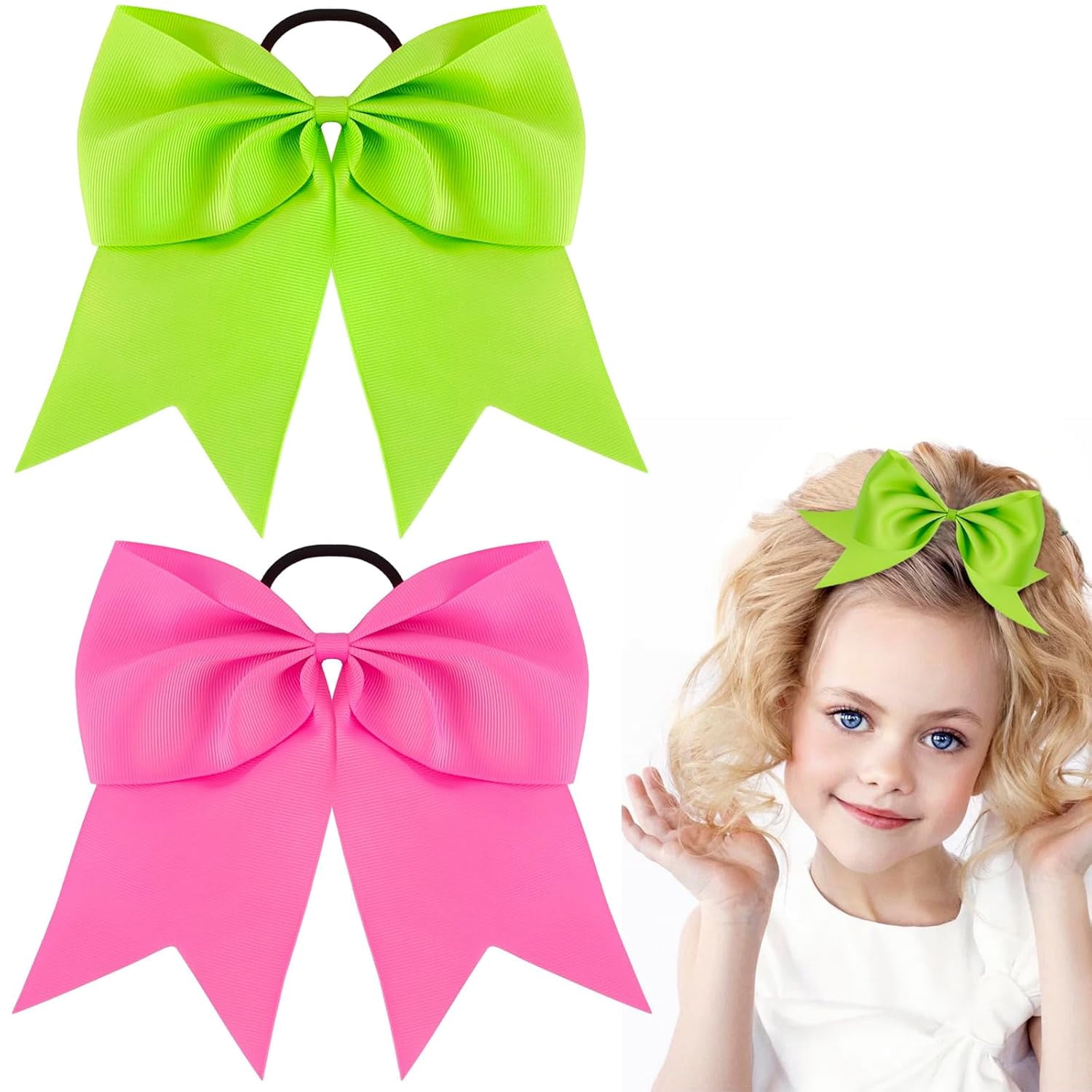 2 Pack Jumbo Bows Hair Ties - Hot Pink & Neon Green, 80s 90s Glow Party ...
