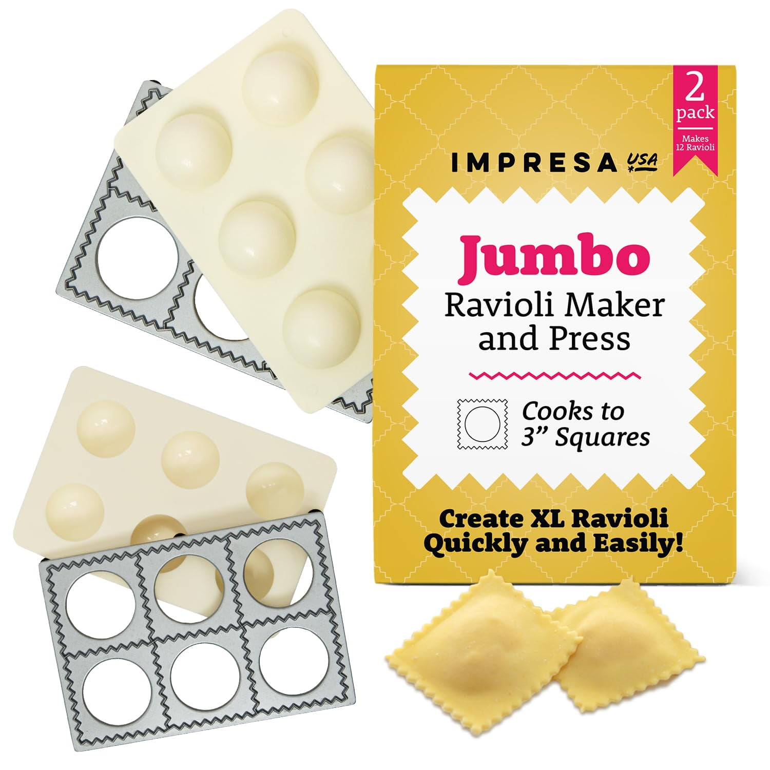 2 Pack Jumbo Ravioli Maker Press 25 Ravioli Mold Set Makes 12 Ravioli ...
