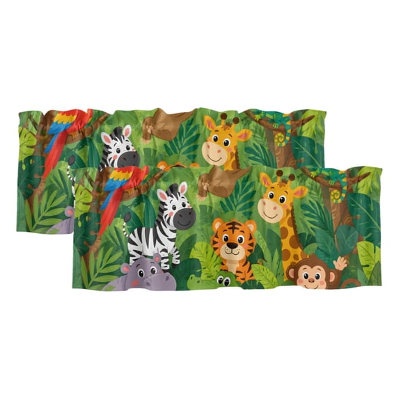 2 Pack Jungle Animal Valance for Window Parrot Zebra Tiger Sloth ...
