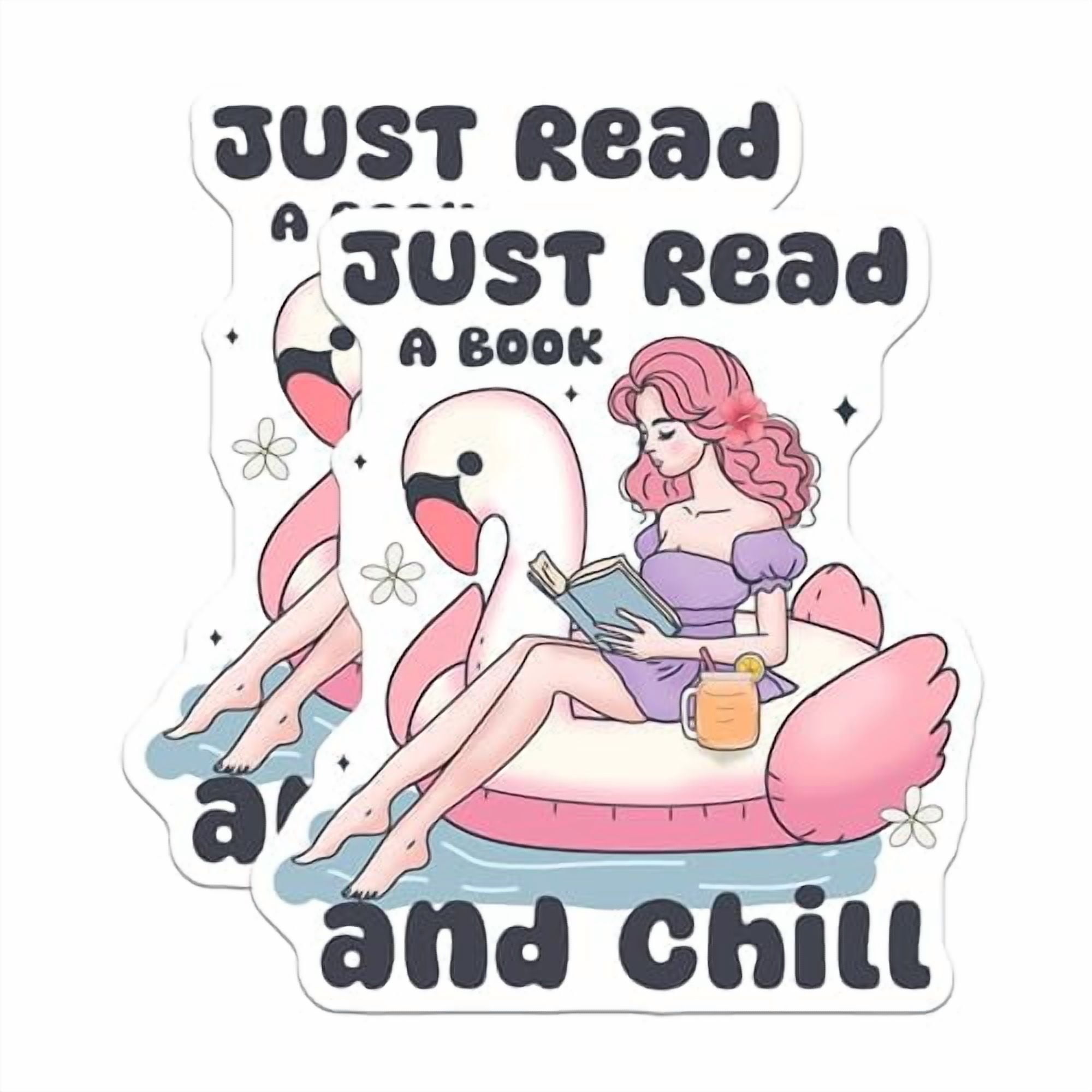 (2 Pack) Just Read A Book and Chill Magnets - Relaxing Flamingo Float ...