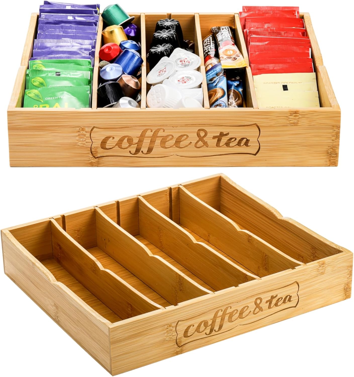 2 Pack K Cup Holder for Drawers, Bamboo Tea Bag Organizer with ...
