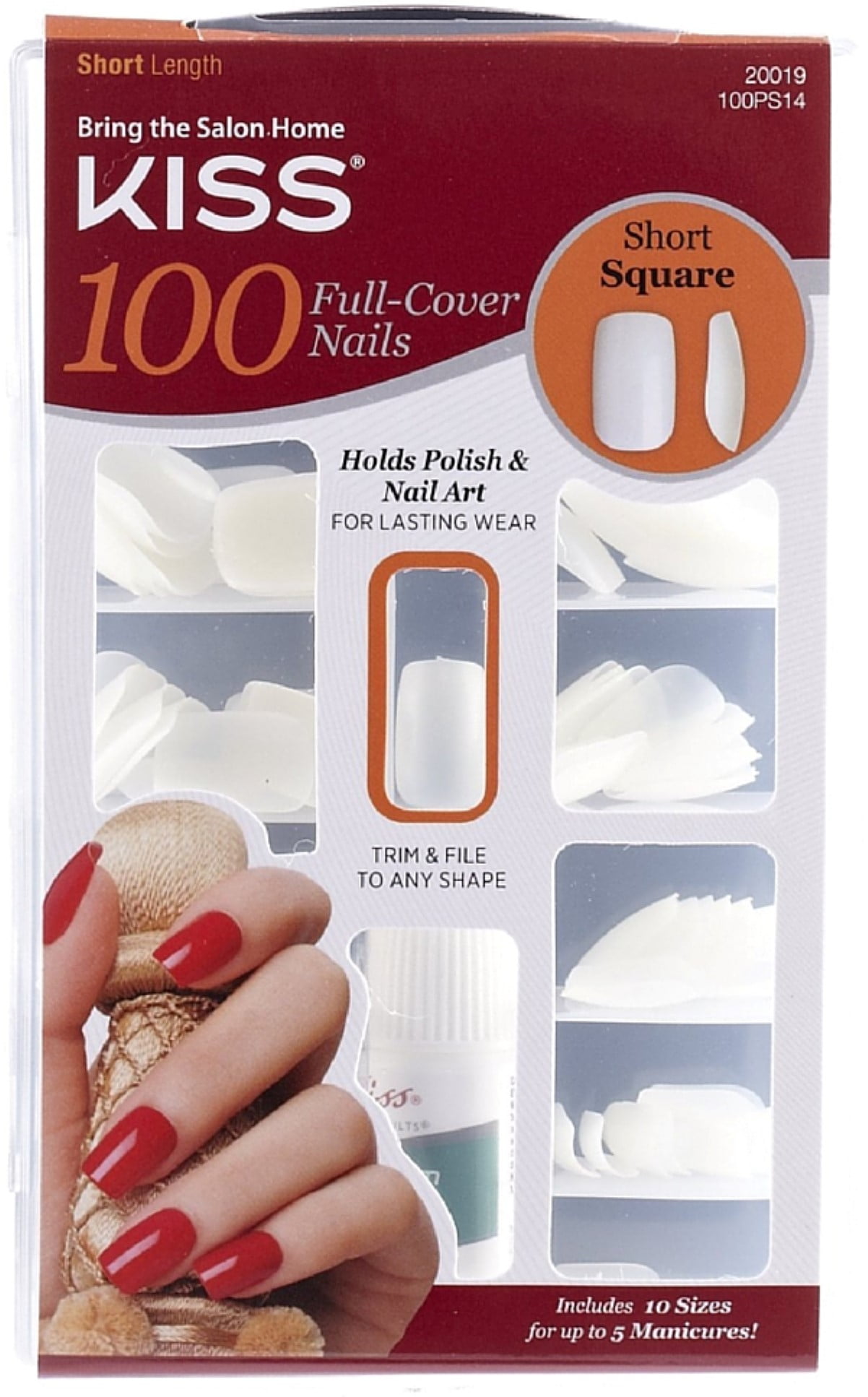 2 Pack - KISS 100 Full Cover Nails Kit, Short Length, Square 1 ea ...