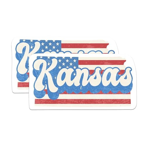 (2 Pack) Kansas State Outline Stickers - KS State Shape with USA Flag ...