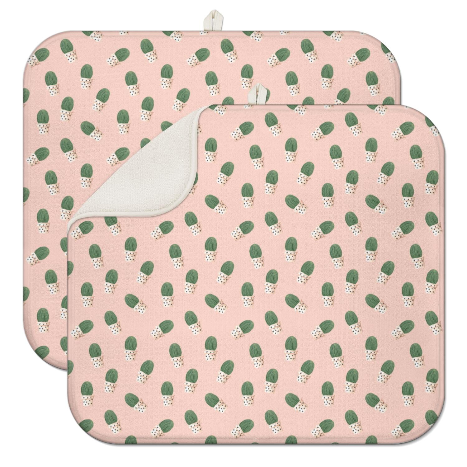 2 Pack Kawaii Cactus Dish Drying Mats Absorbent & Quick Dry, Foldable ...