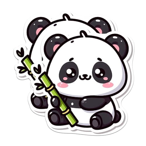 (2 Pack) Kawaii Panda with Bamboo Stickers - Adorable Kawaii Panda ...