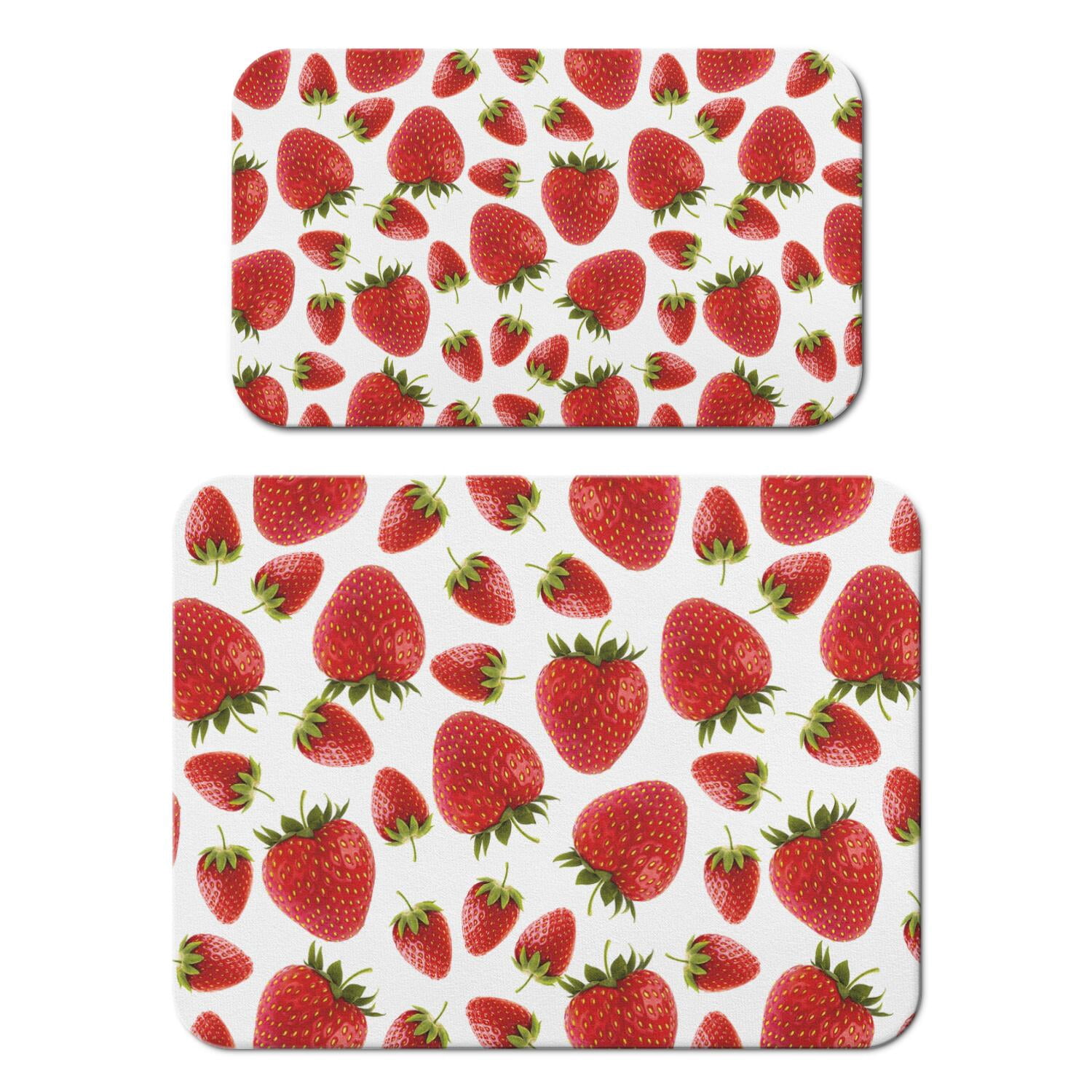 2 Pack Kawaii Strawberry Coffee Bar Mats - Red and Pink Watercolor ...