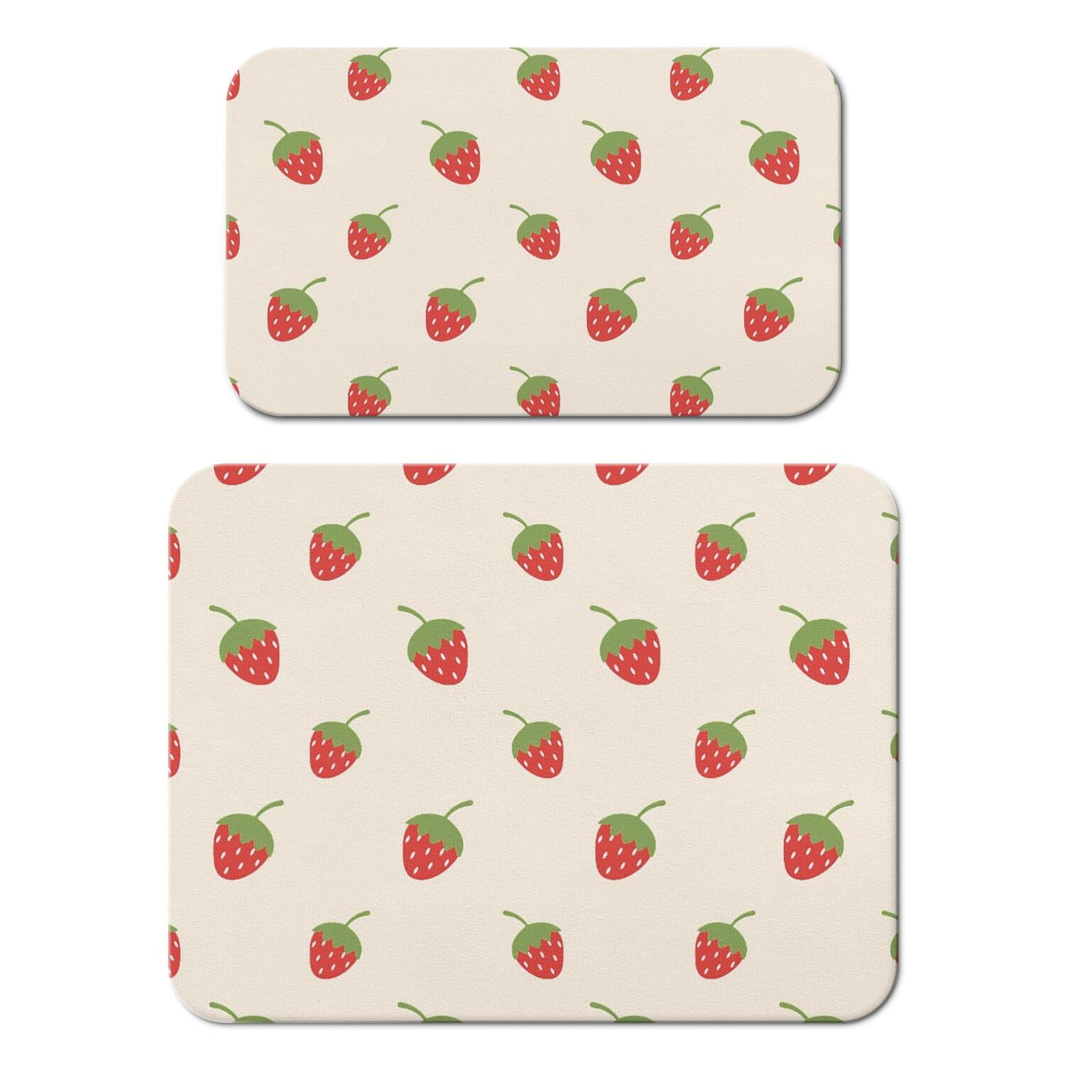 2 Pack Kawaii Strawberry Coffee Bar Mats - Red and Pink Watercolor ...