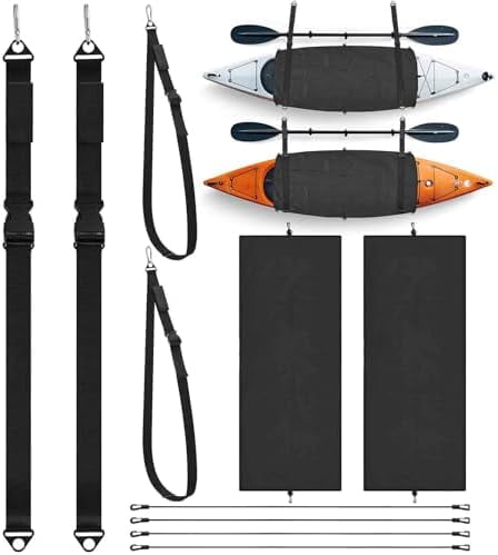 2 Pack Kayak Cockpit Cover with 4 Kayak Wall Mount Storage Straps Set ...