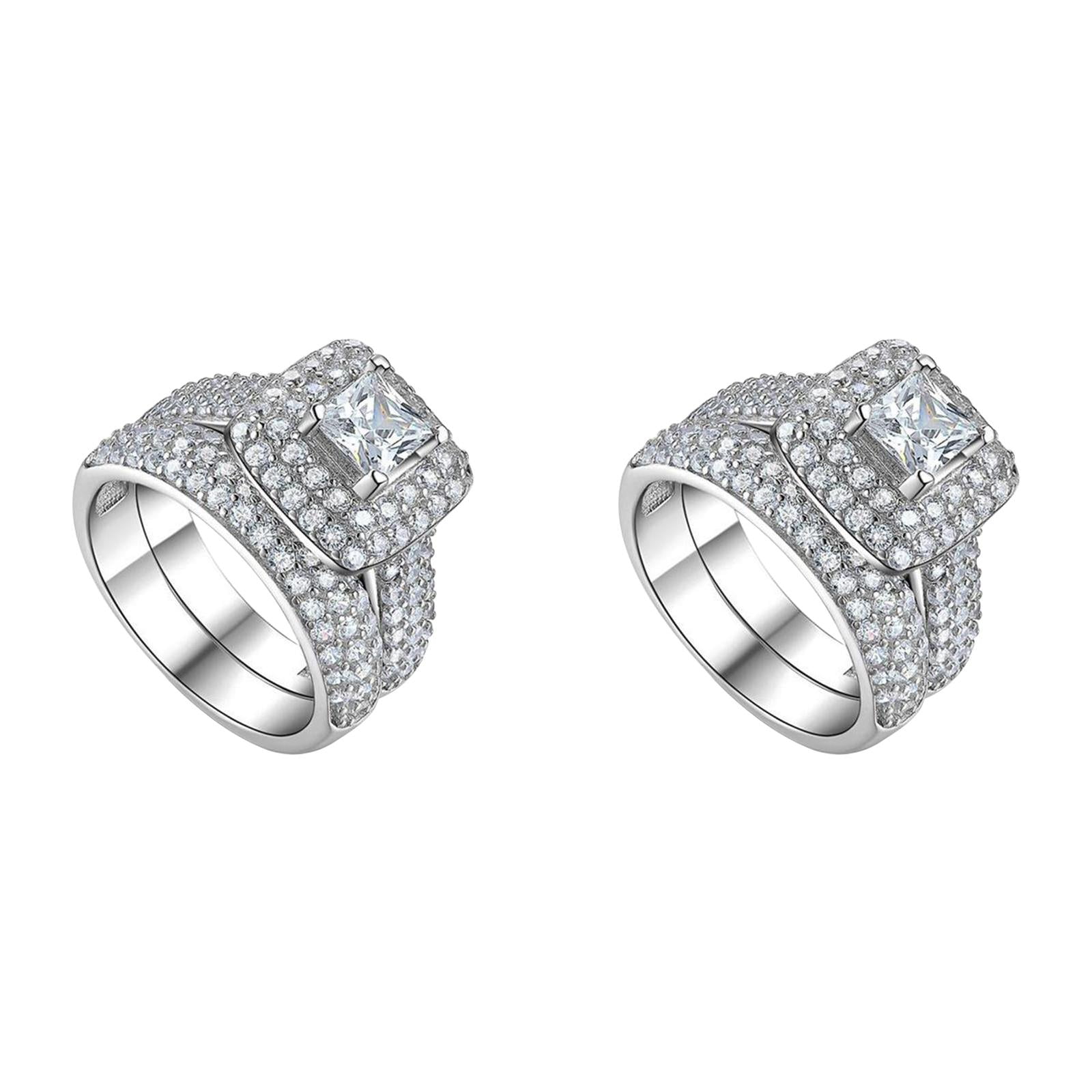 (2-Pack) Kcodviy 2Pcs Set Couple Princess Edgy Rings Square Set Ring ...