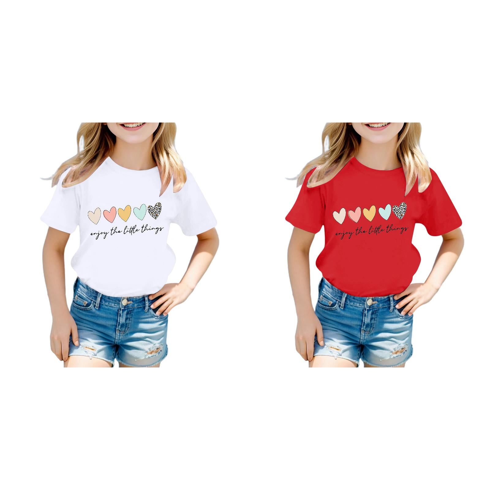 (2-Pack) Kcodviy Girls Cute Graphic Print Girls Size 8 Round Neck Short ...