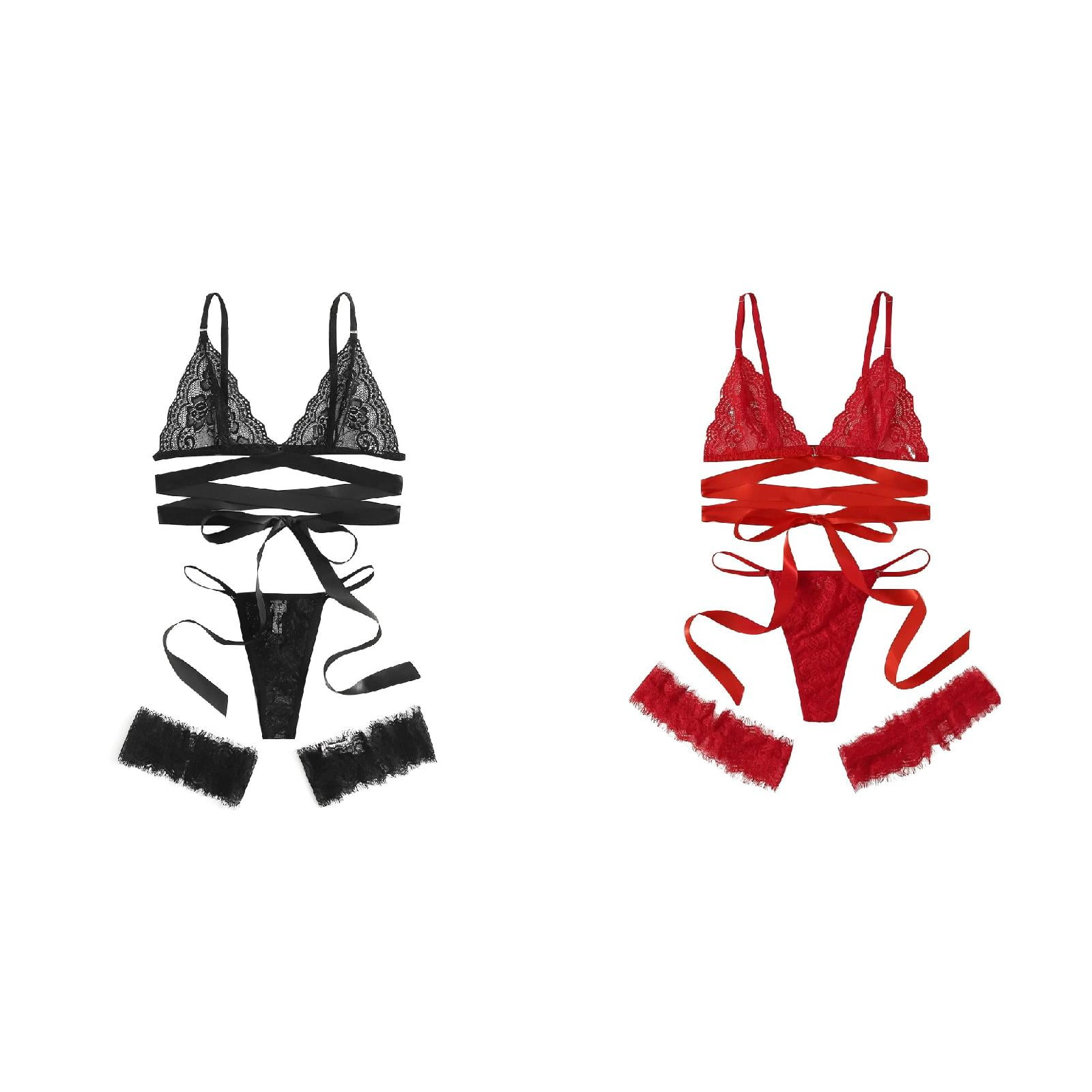 (2-Pack) Kcodviy Lace Bra Ring Women Sparkly Underwear Sleepwear Set ...