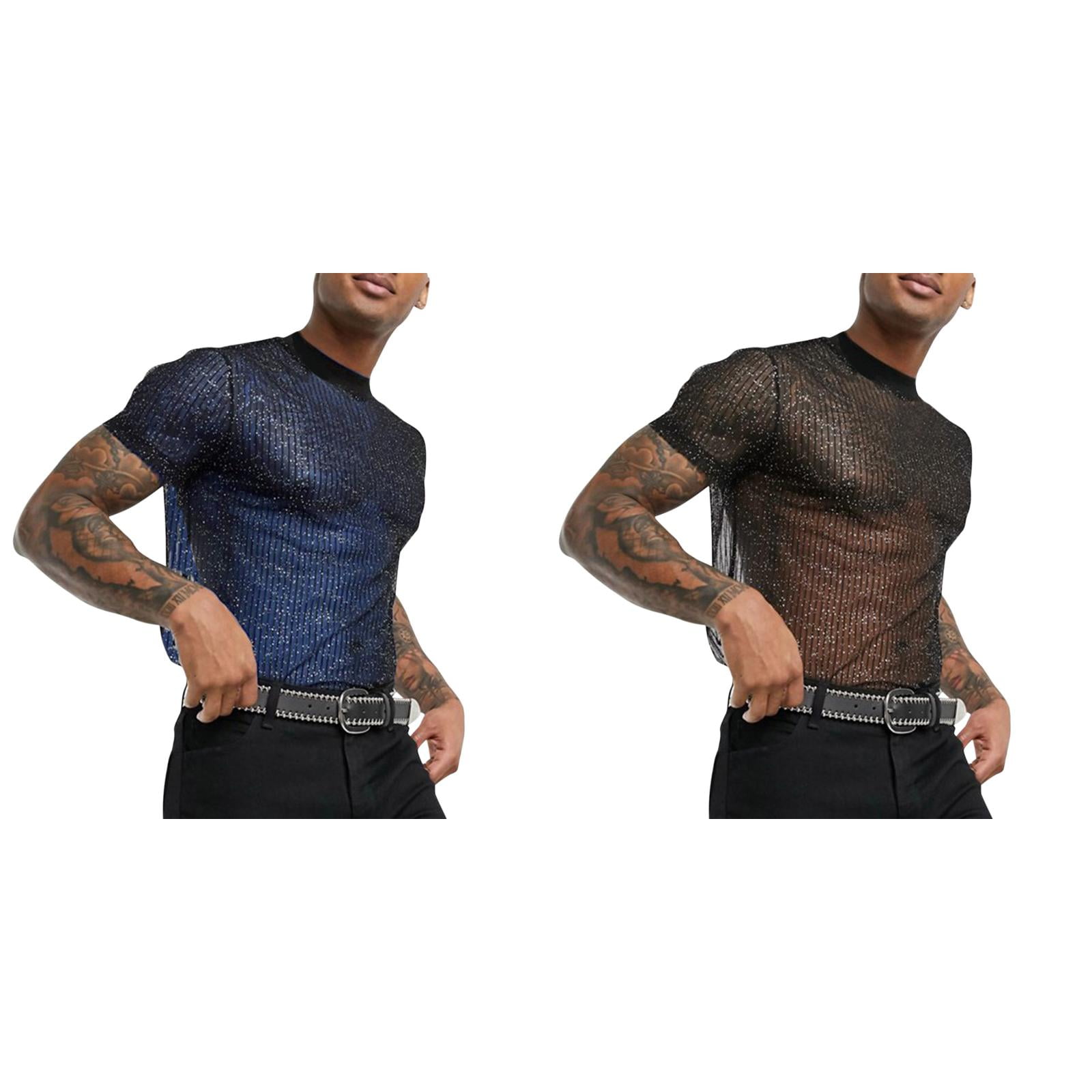 (2-Pack) Kcodviy Male Summer Party T Shirt Pack Mesh T Shirt Blouse Men ...