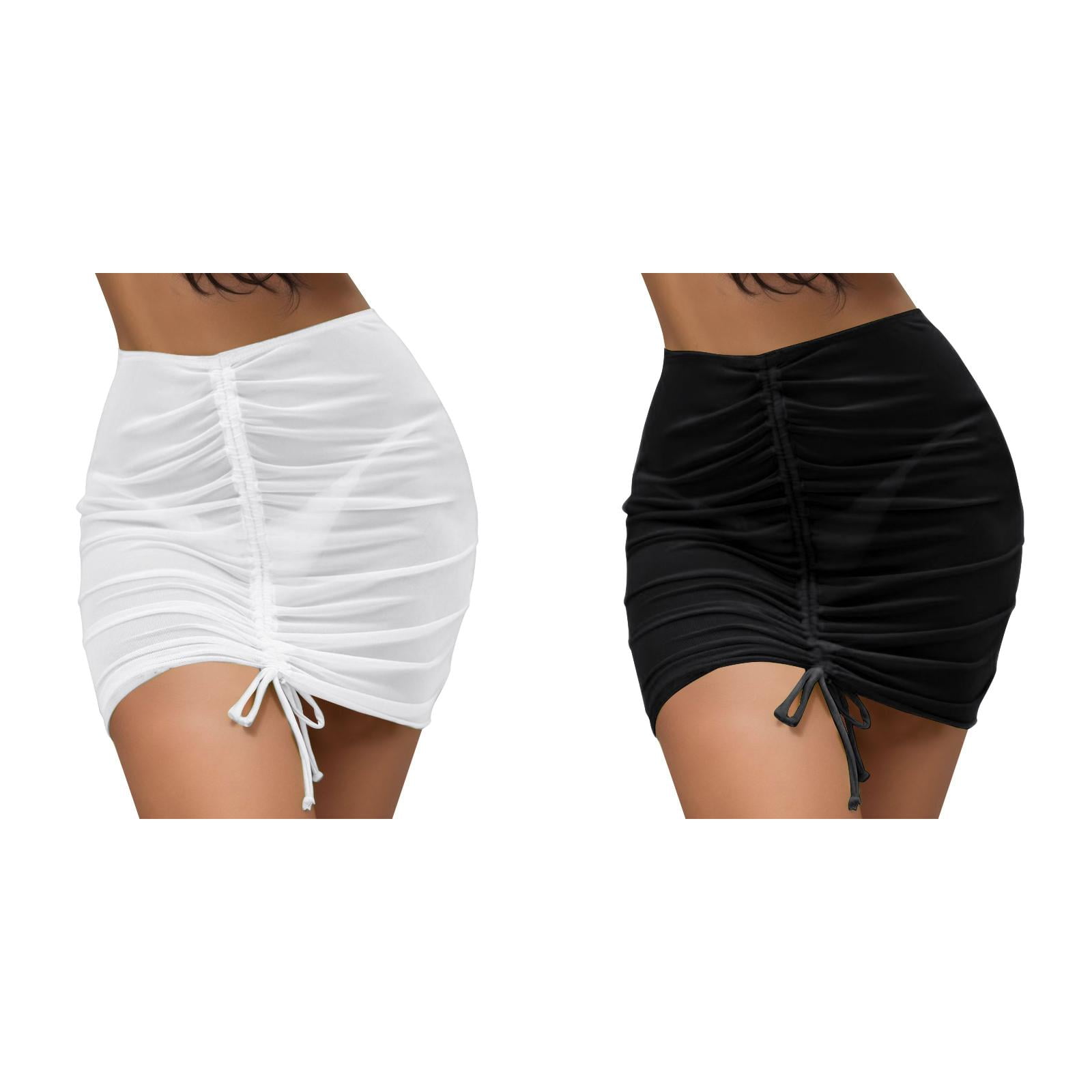 (2-Pack) Kcodviy Sheer Cover Up Ruffle Hot Bikini Bottoms Drawstring ...
