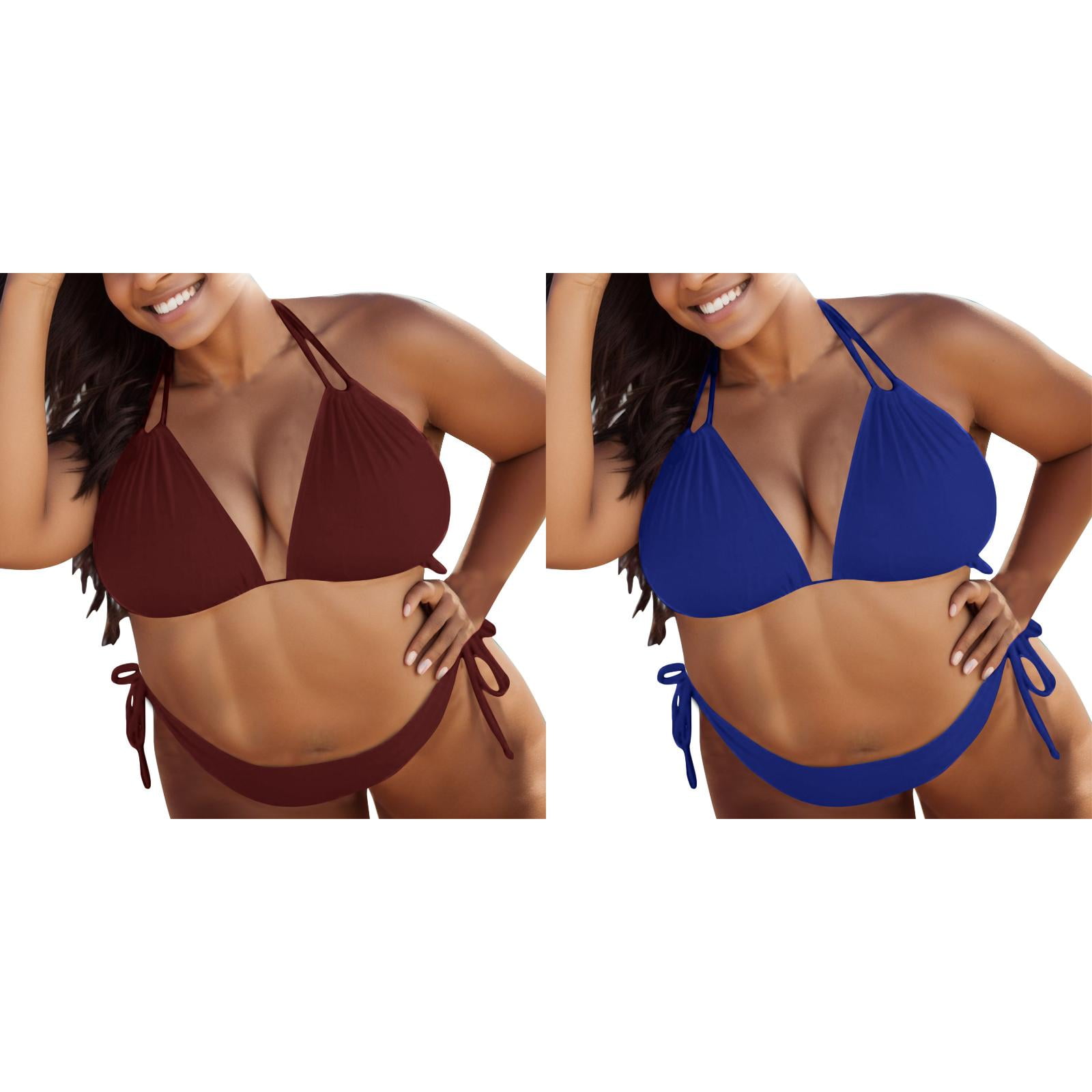 (2-Pack) Kcodviy Solid Size Suit Push Romper with Skirt Overlay for with Stripes Bikini Swimwear ...