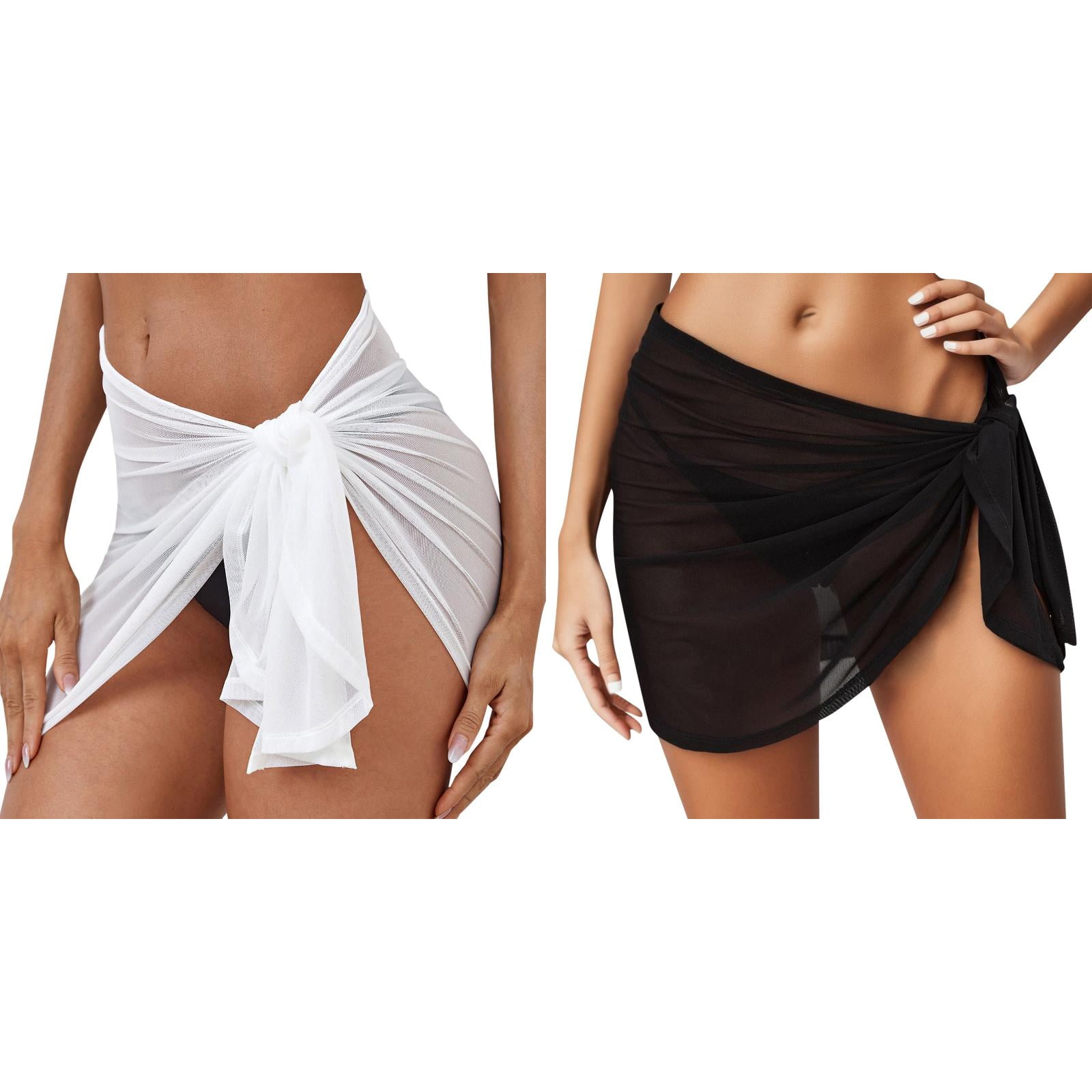 (2-Pack) Kcodviy Women Sheer Wrap Knot Swim Cover Up Cover Up Skirt without Skirt Cover Up ...