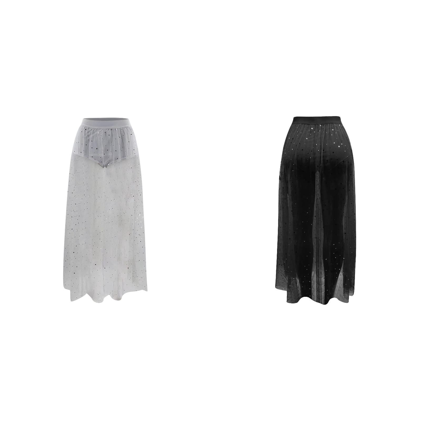 (2-Pack) Kcodviy Women's 2 in 1 A Line Skirt Sheer Mesh High Waist ...