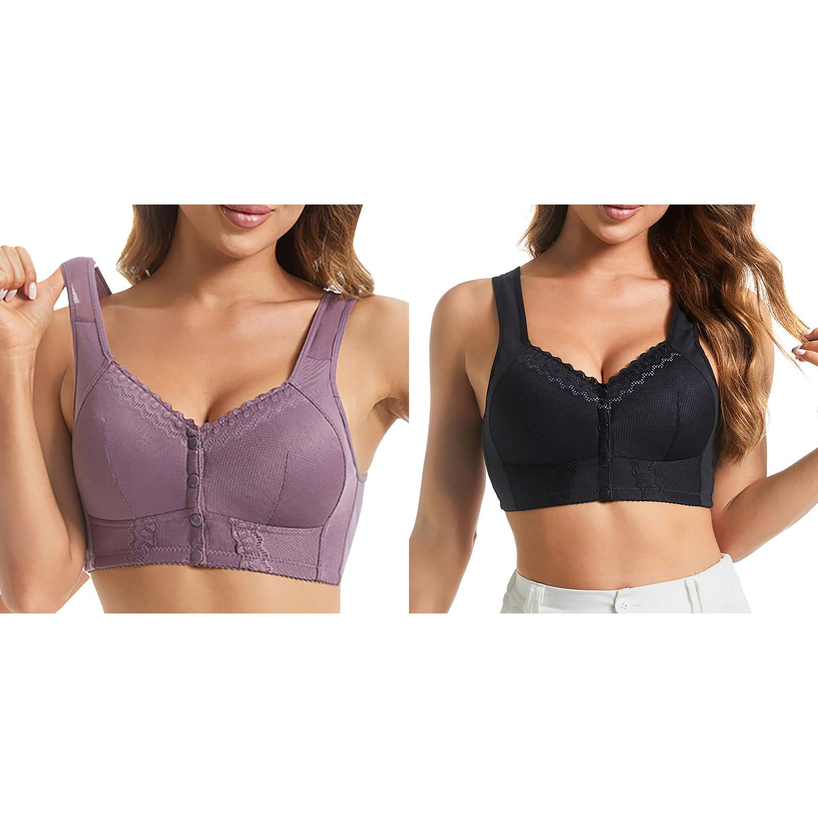 (2-Pack) Kcodviy Women's Front Side Buckle Big Bra Lace Edge without Steel Wireless Bra for ...