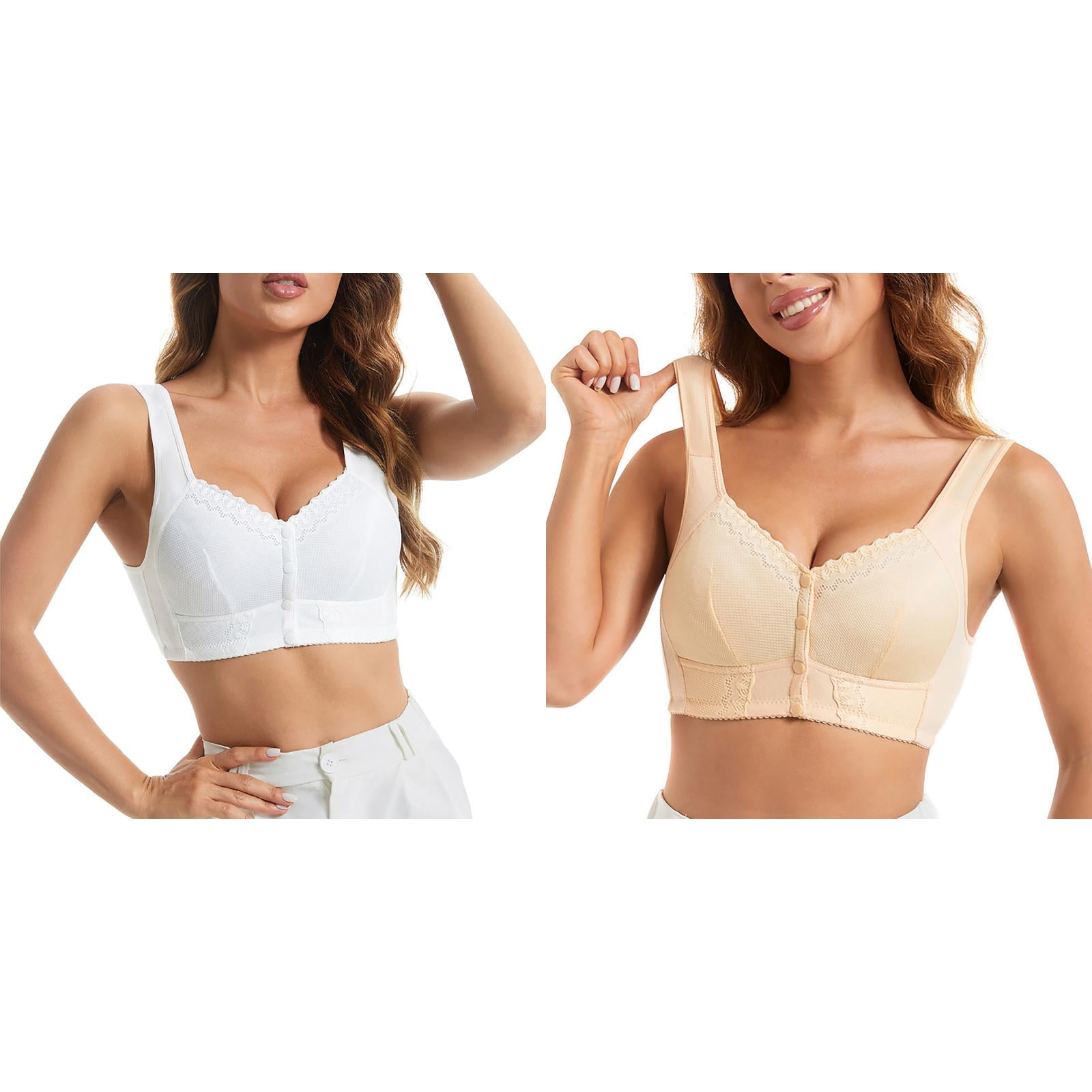 (2-Pack) Kcodviy Women's Front Side Buckle Woman Sports Bra Lace Edge without Steel Seamless ...