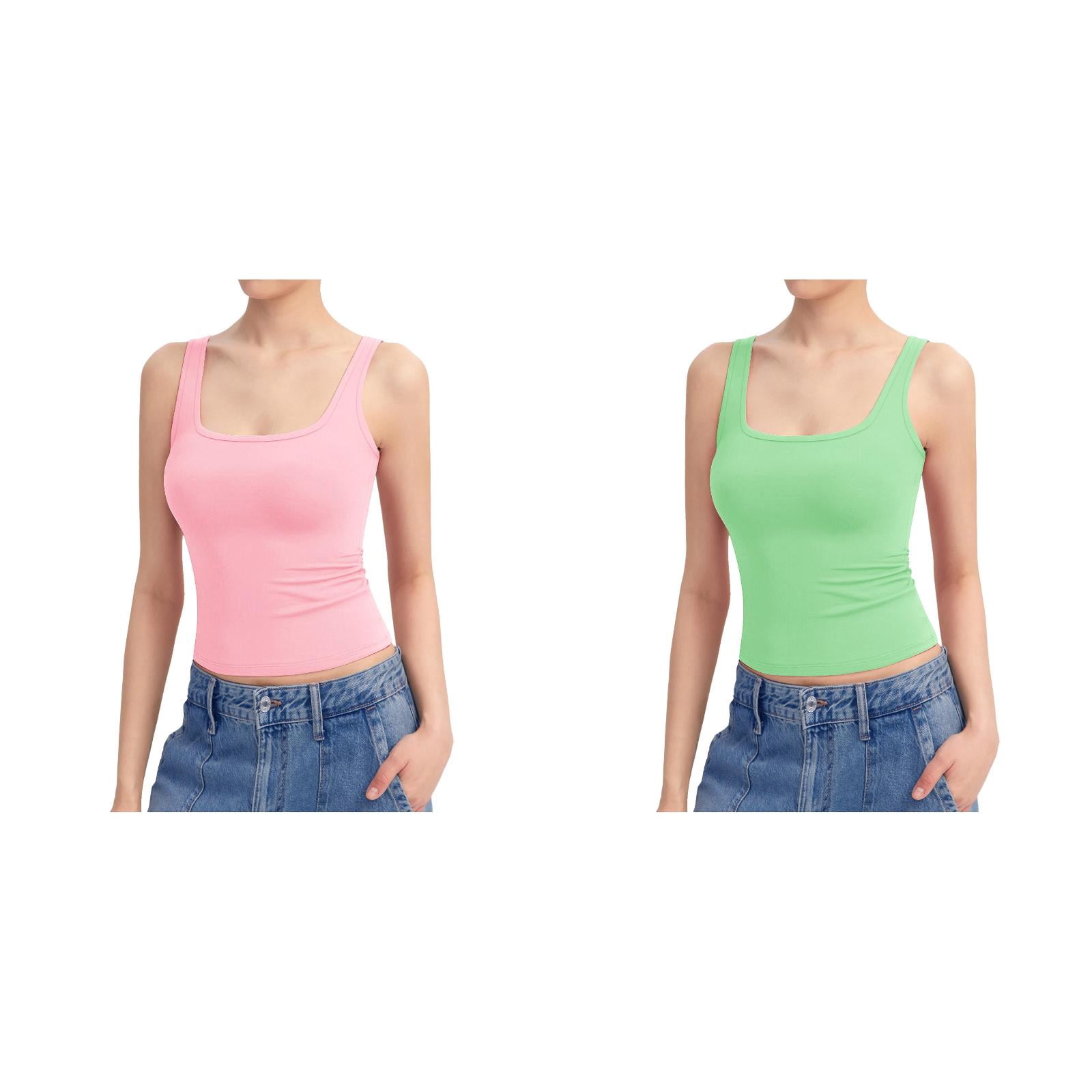 (2-Pack) Kcodviy Women's Square Neck Tank Crop Too Top Sleeveless ...