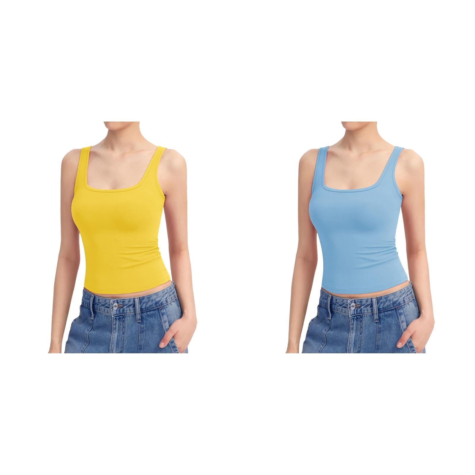 (2-Pack) Kcodviy Women's Square Neck Tank Thin Strap Top Sleeveless ...