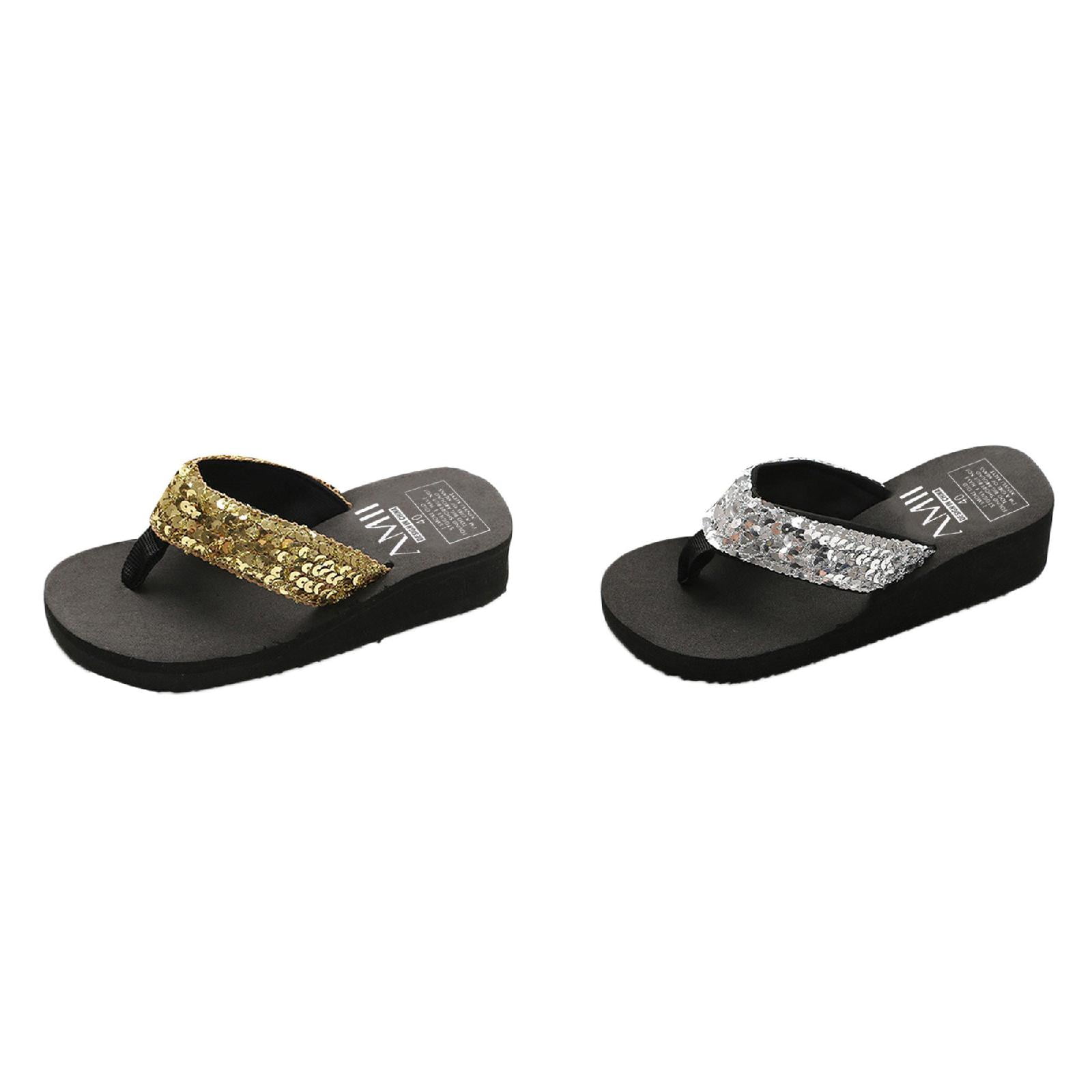 (2-Pack) Kcodviy Women's Summer Sequins - Wide Width Flip Flops for ...