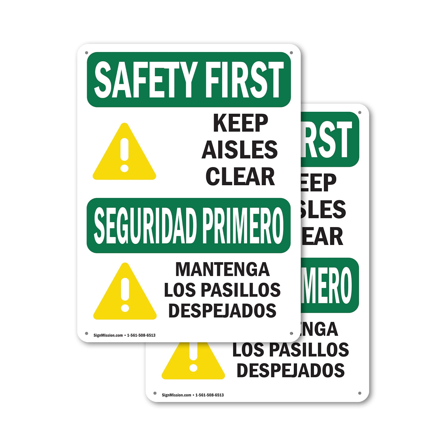 (2 Pack) Keep Aisles Clear Bilingual OSHA Safety First Sign 7 Inch X 10 ...