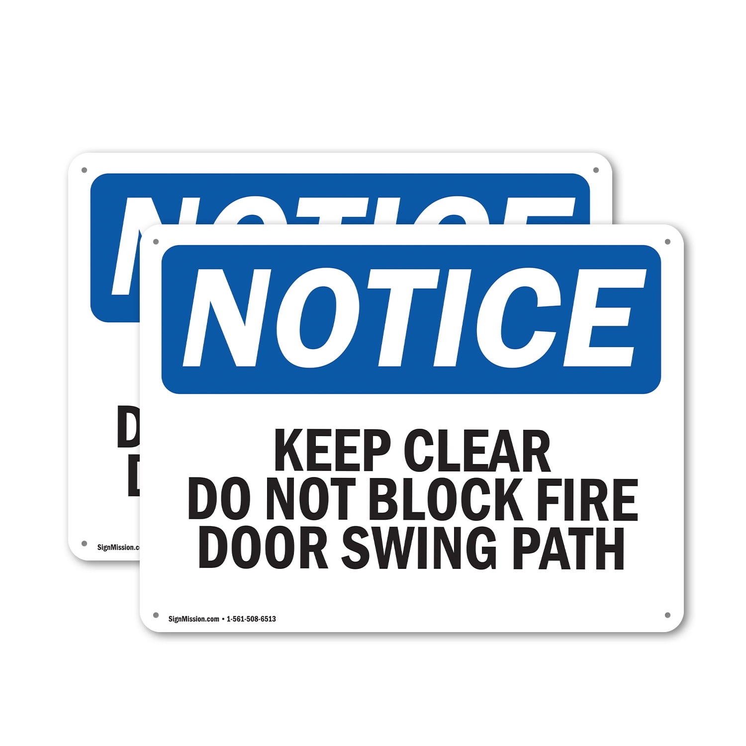 (2 Pack) Keep Clear Do Not Block Fire Door Swing Path OSHA Notice Sign ...