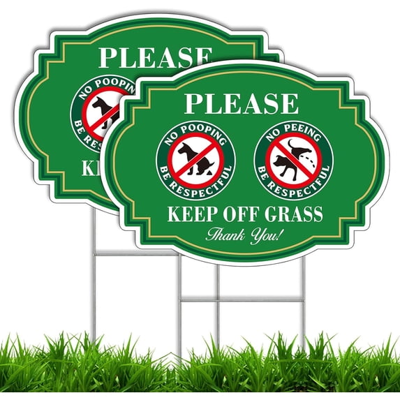 2 Pack Keep Off Grass Sign with Metal H-Stake, 14"X10" Dog Signs No ...