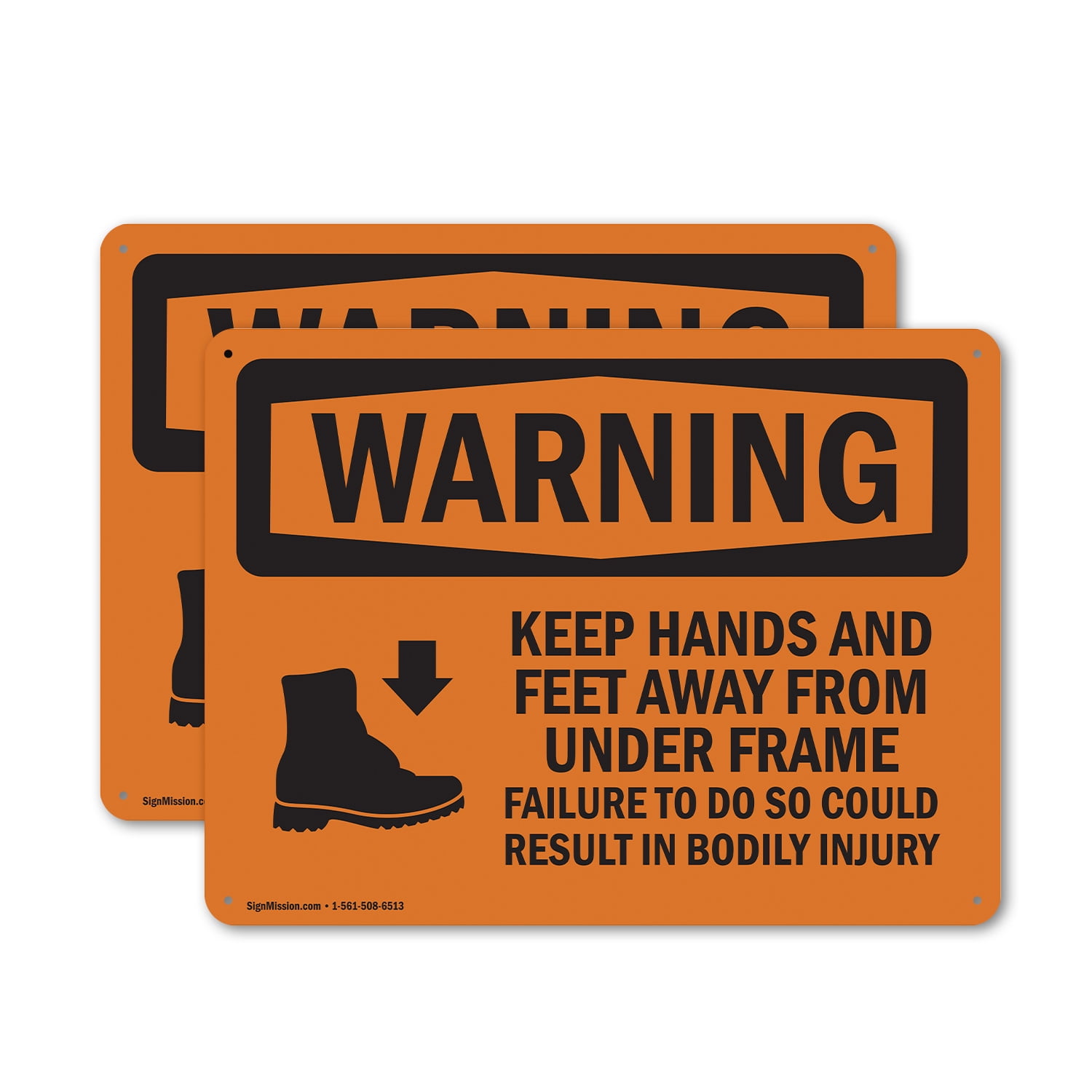 (2 Pack) Keep Hands Feet Away Failure Bodily Injury OSHA Warning Sign ...