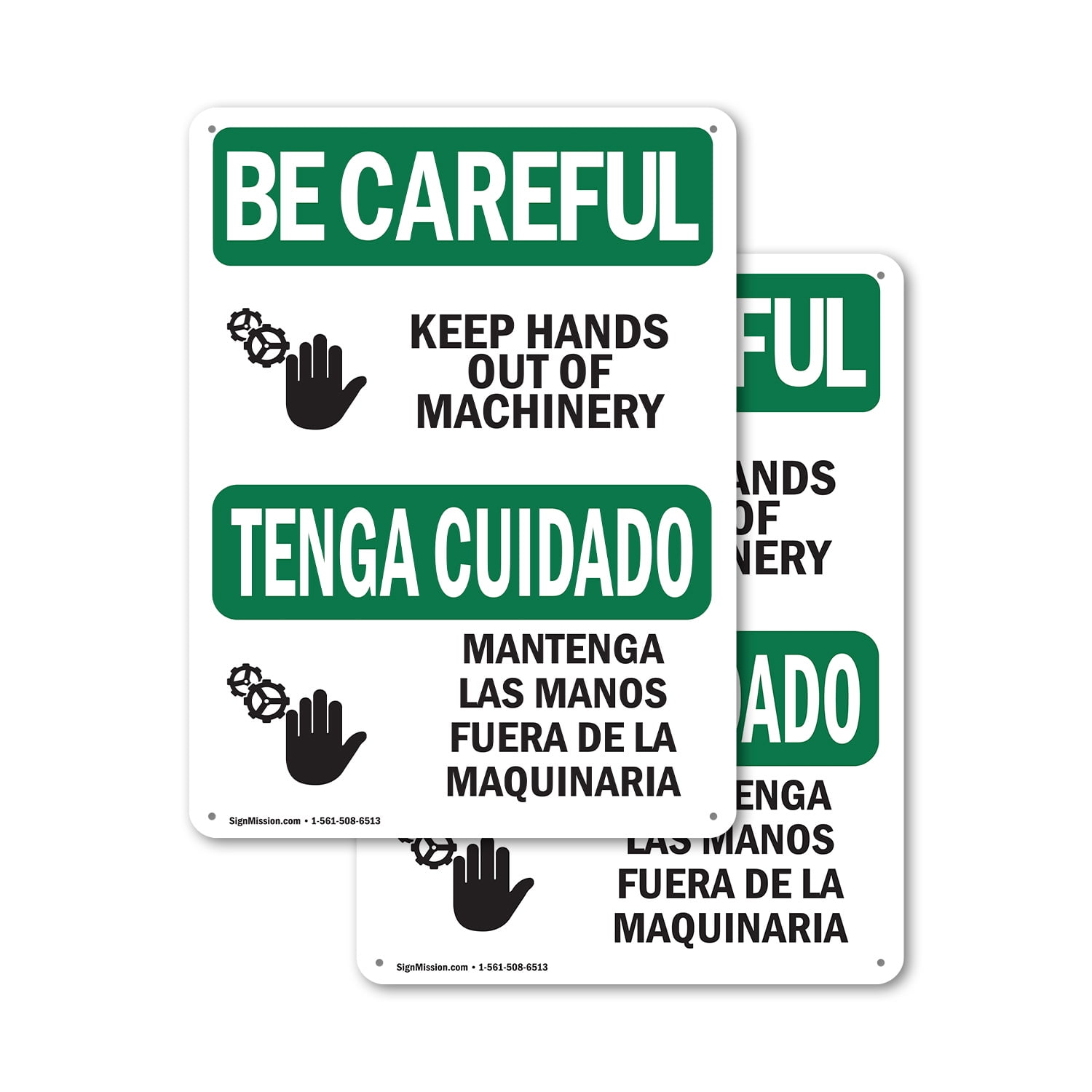 (2 Pack) Keep Hands Out Of Machinery Bilingual OSHA Be Careful Sign 10 ...