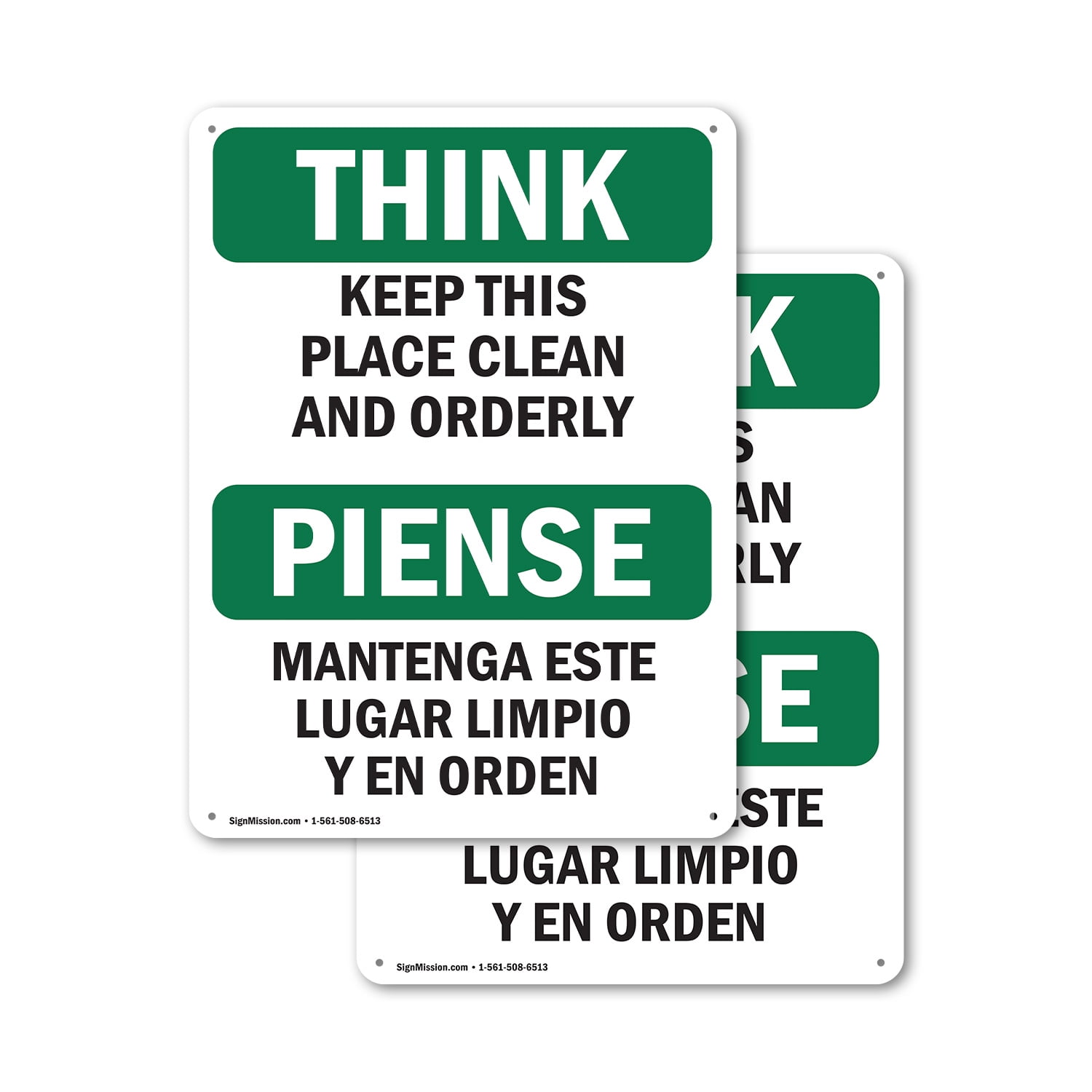 (2 Pack) Keep This Place Clean Orderly Bilingual OSHA Think Sign 18 ...