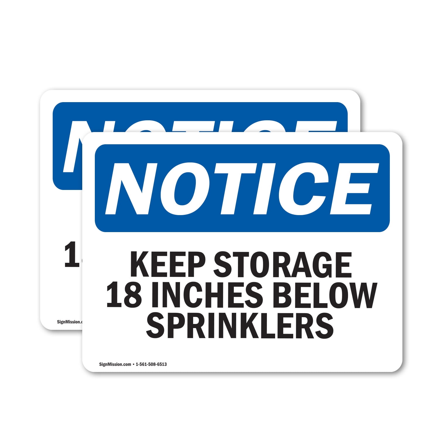 (2 Pack) Keep Storage 18 Inches Below Sprinklers OSHA Notice Sign 18 ...