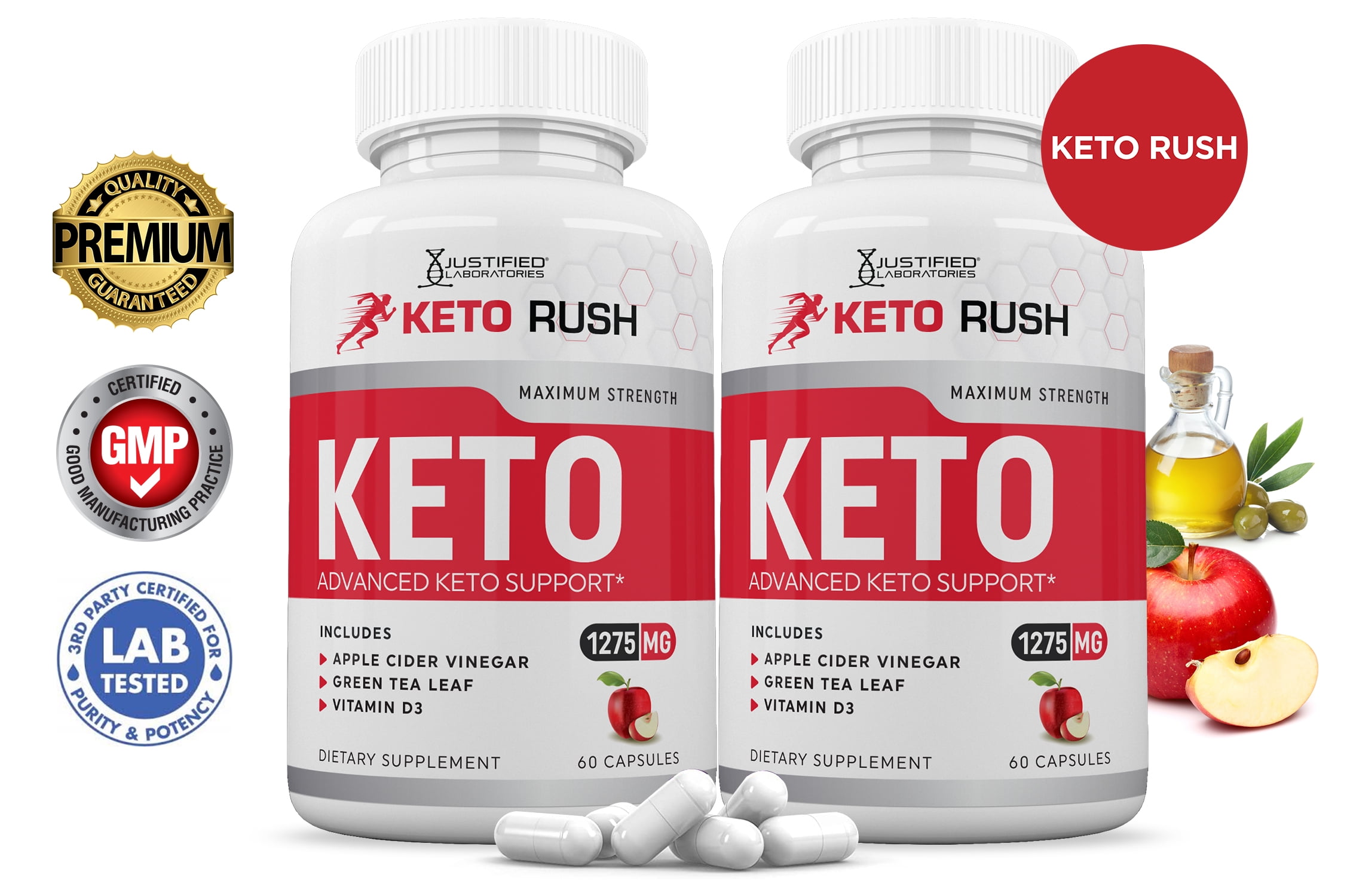 (2 Pack) Keto Rush ACV Pills 1275mg Alternative to Gummies Dietary ...
