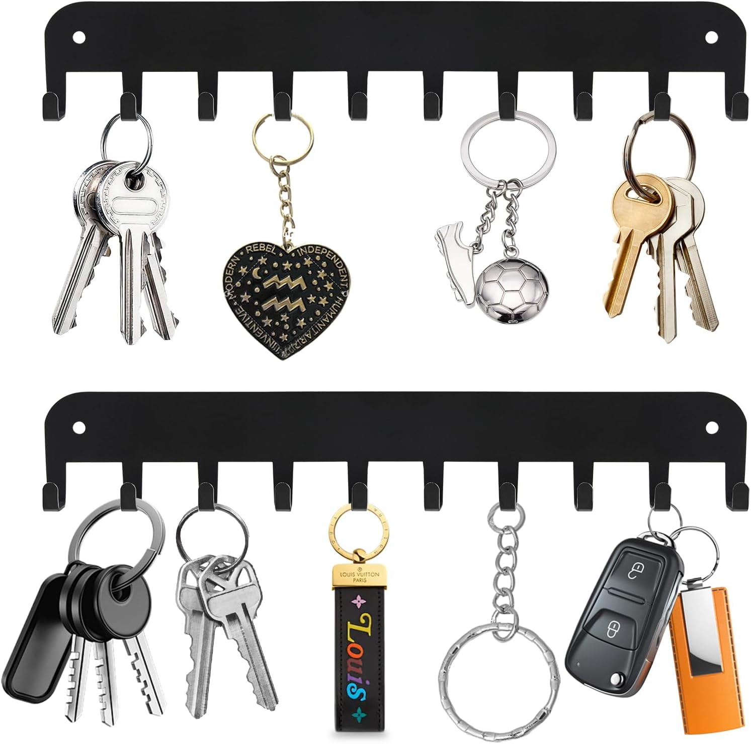 2 Pack Key Holder Wall Mount, 10 Hooks Car Key Holder for Wall, No ...