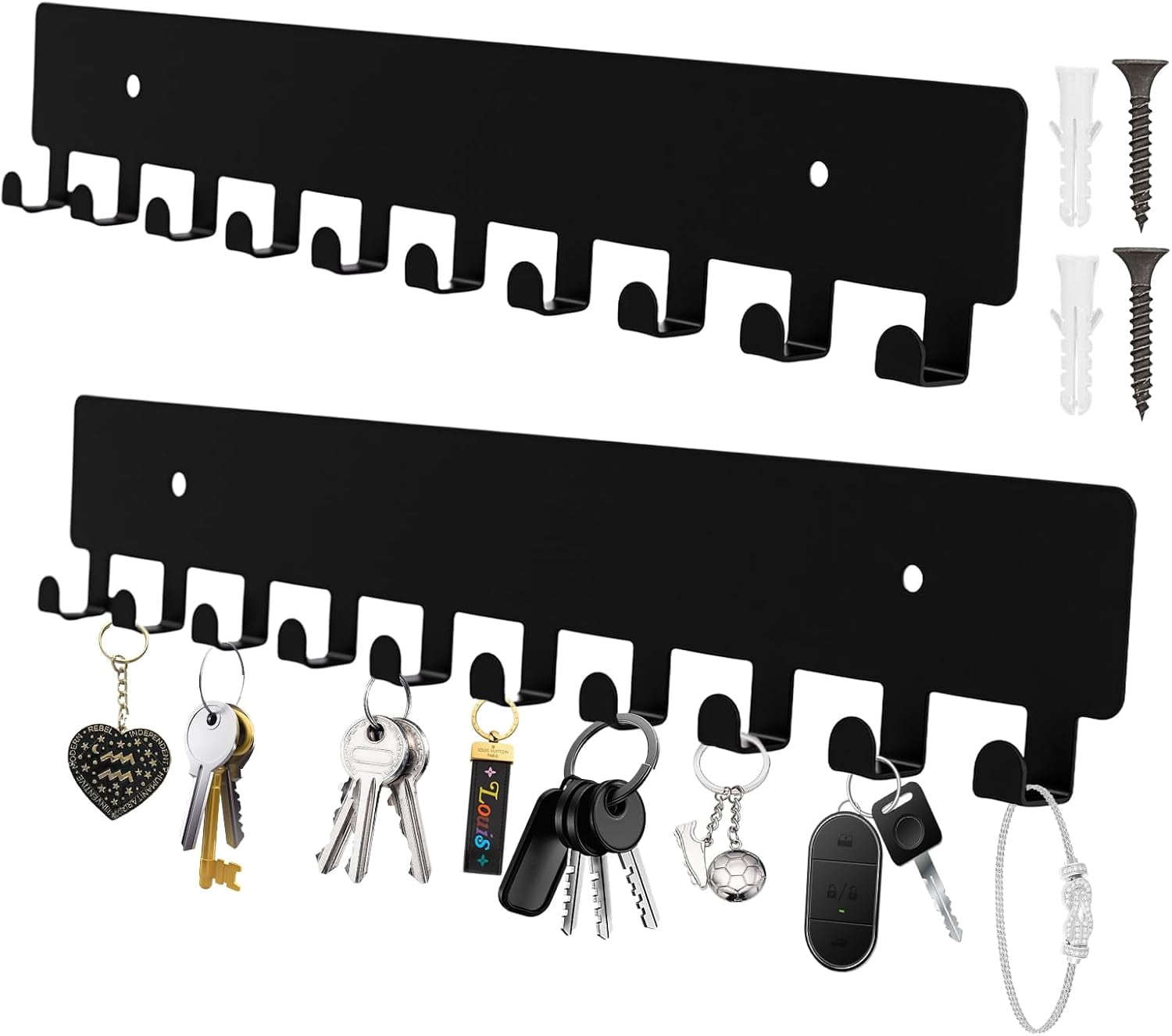 2 Pack Key Holder Wall Mount with 10 Hooks & Includes Screws, Car Key ...