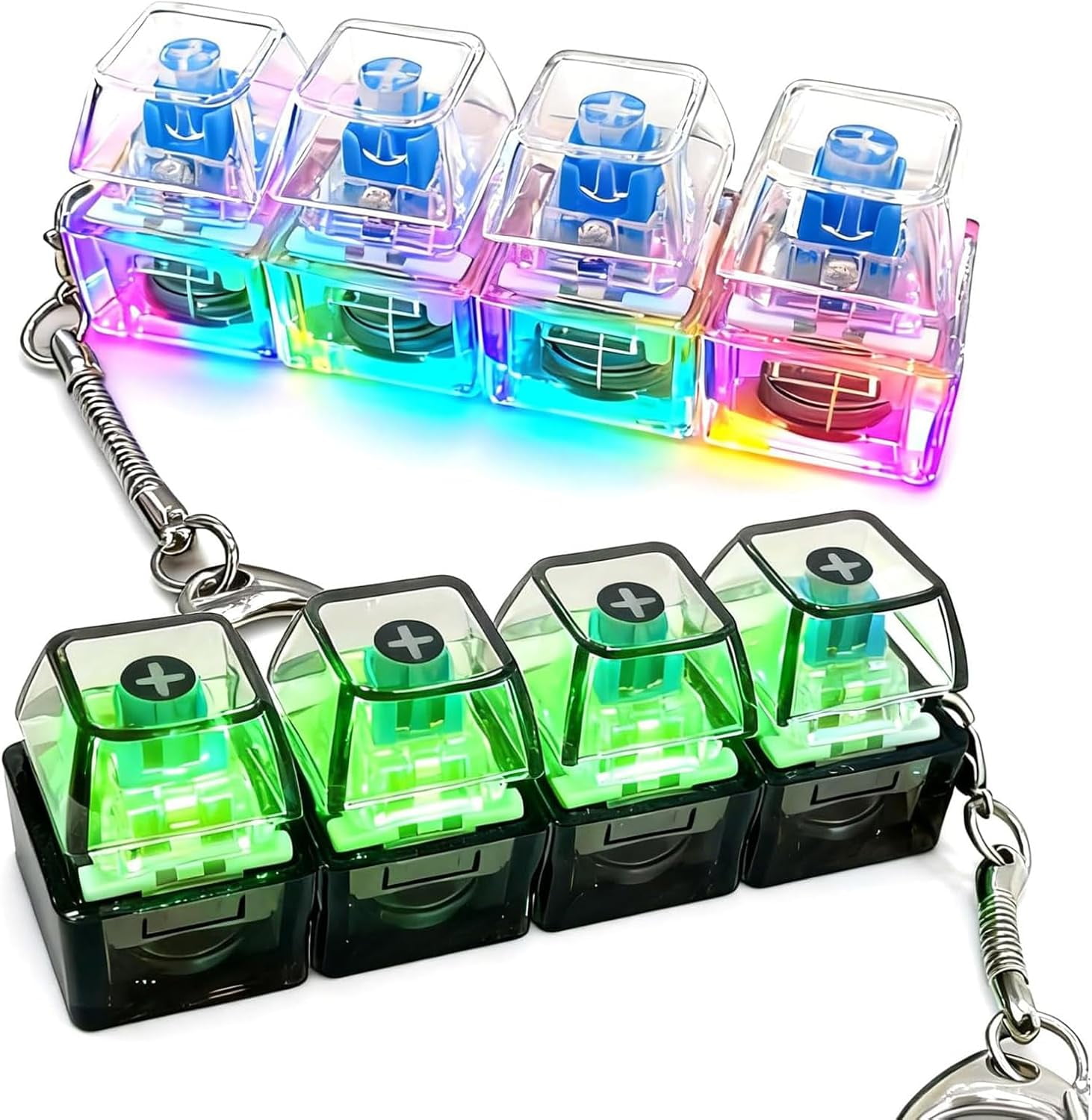 2 Pack Keyboard Fidget Keychain, LED Light Up Clicker Toy, 4-Key Mini ...