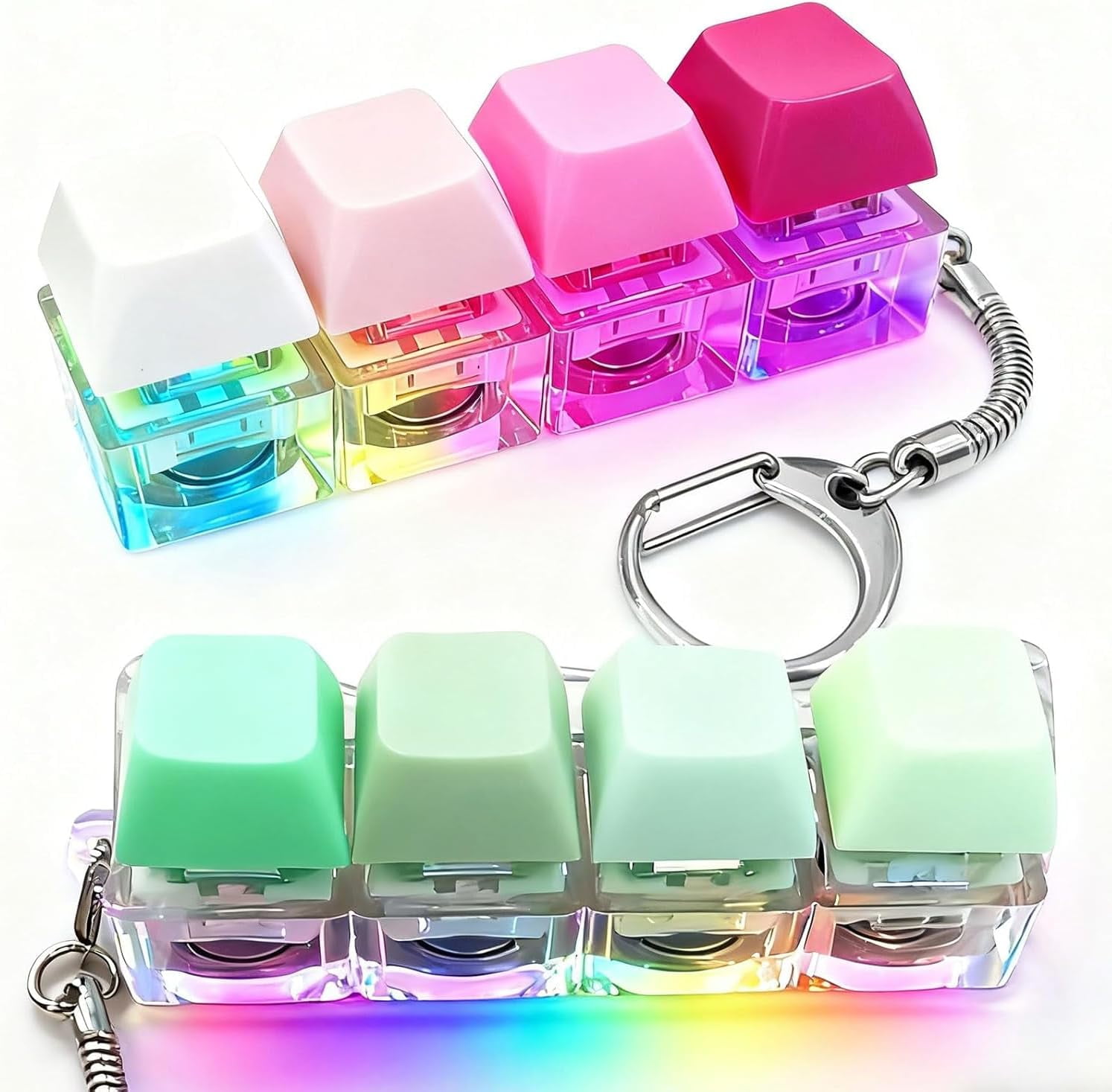 2 Pack Keyboard Fidget Keychain, LED Light Up Clicker Toy, 4-Key Mini ...