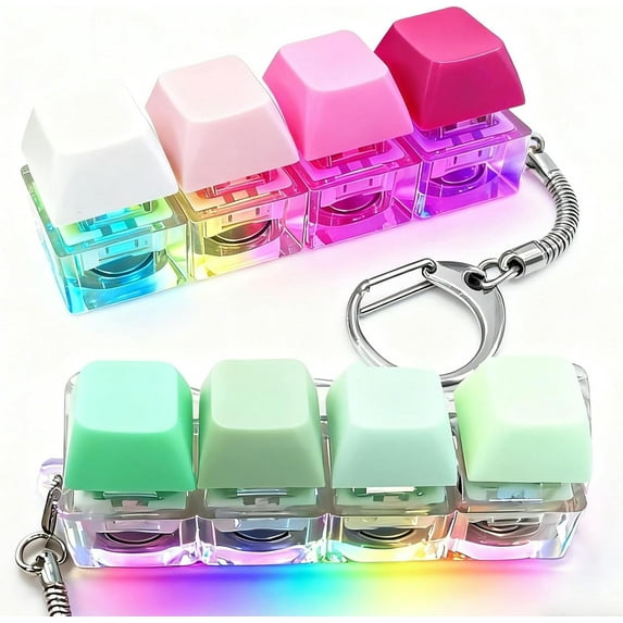 2 Pack Keyboard Fidget Keychain, LED Light Up Clicker Toy, 4-Key Mini ...